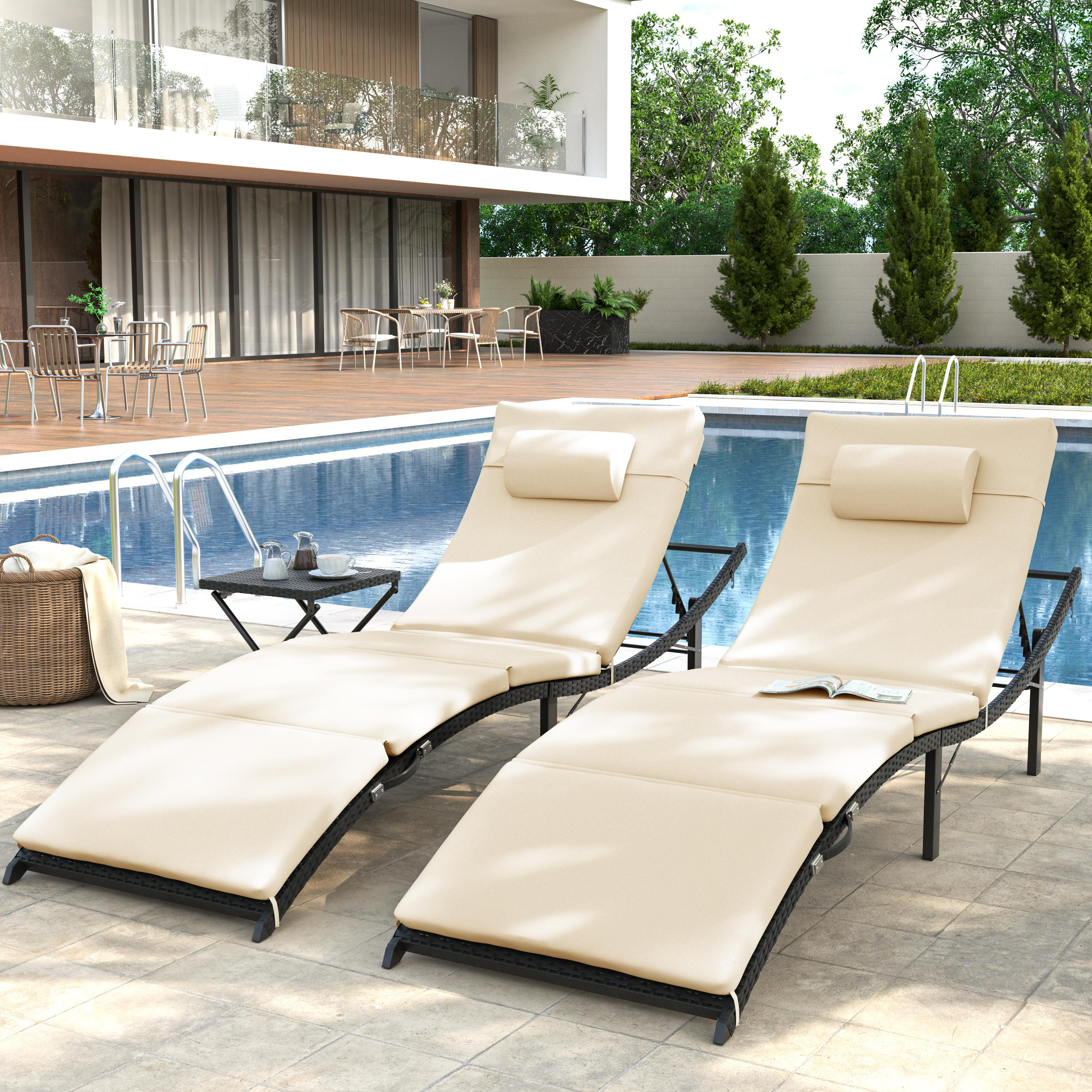 Arlmont & Co. Outdoor Folding Wicker Chase Lounge with Table | Wayfair