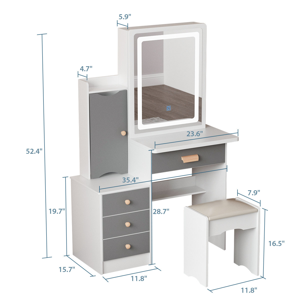 Latitude Run® Vinush Vanity Set with Stool and Mirror & Reviews ...