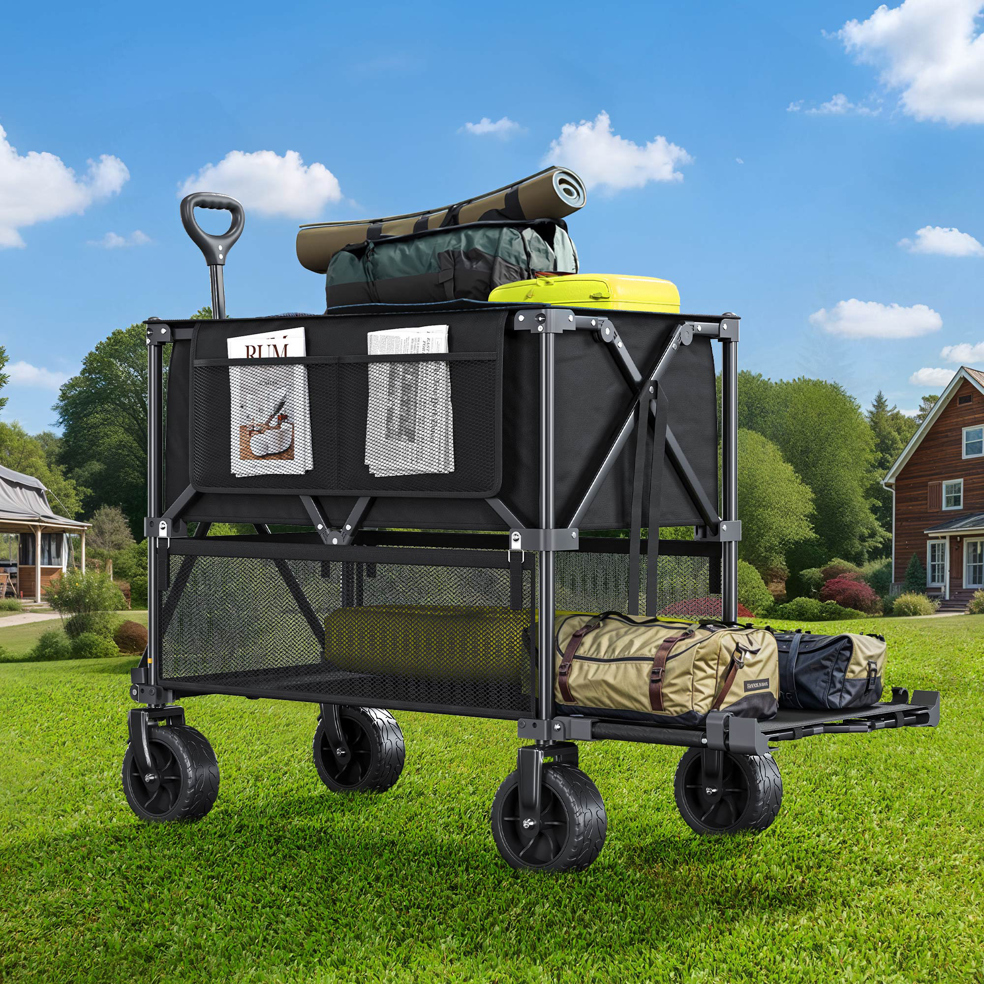 Edrosie Inc Black 400L capacity Double Decker Wagon Cart | Wayfair
