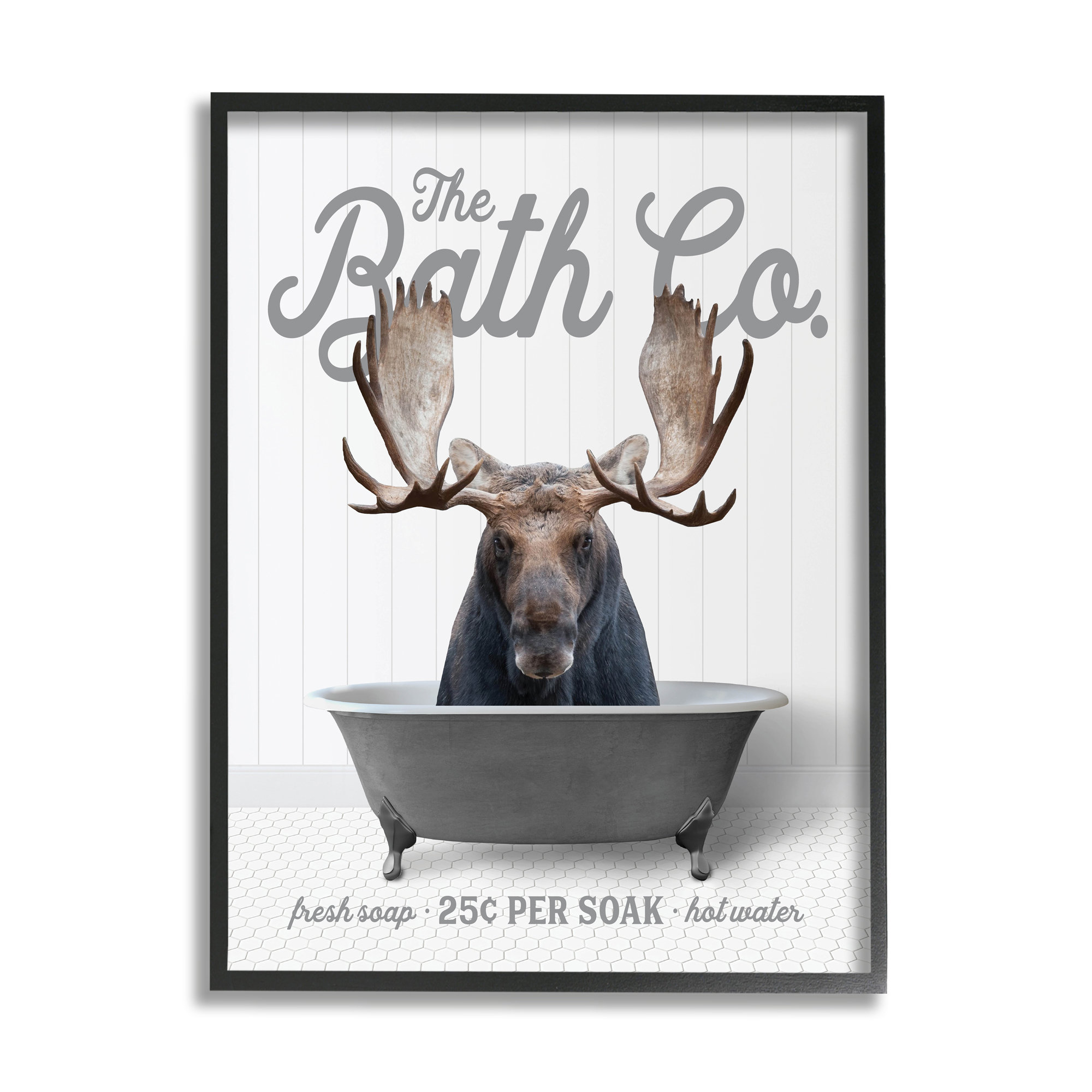 Trinx Moose In Tub Framed Giclee Art Design By Lettered And Lined ...