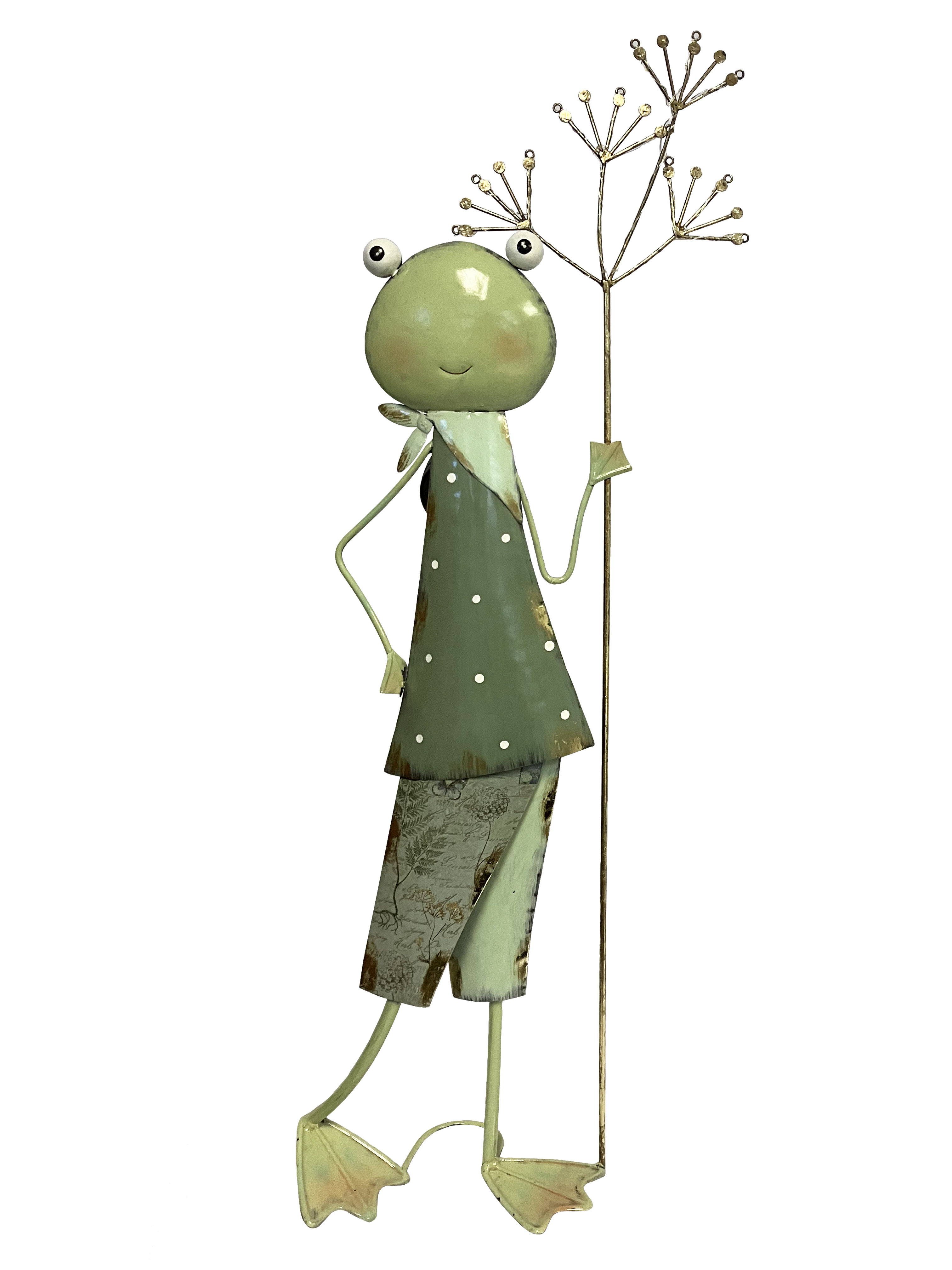 Continental Art Center Metal Frog Statue Holding Solar Lighted Flower ...