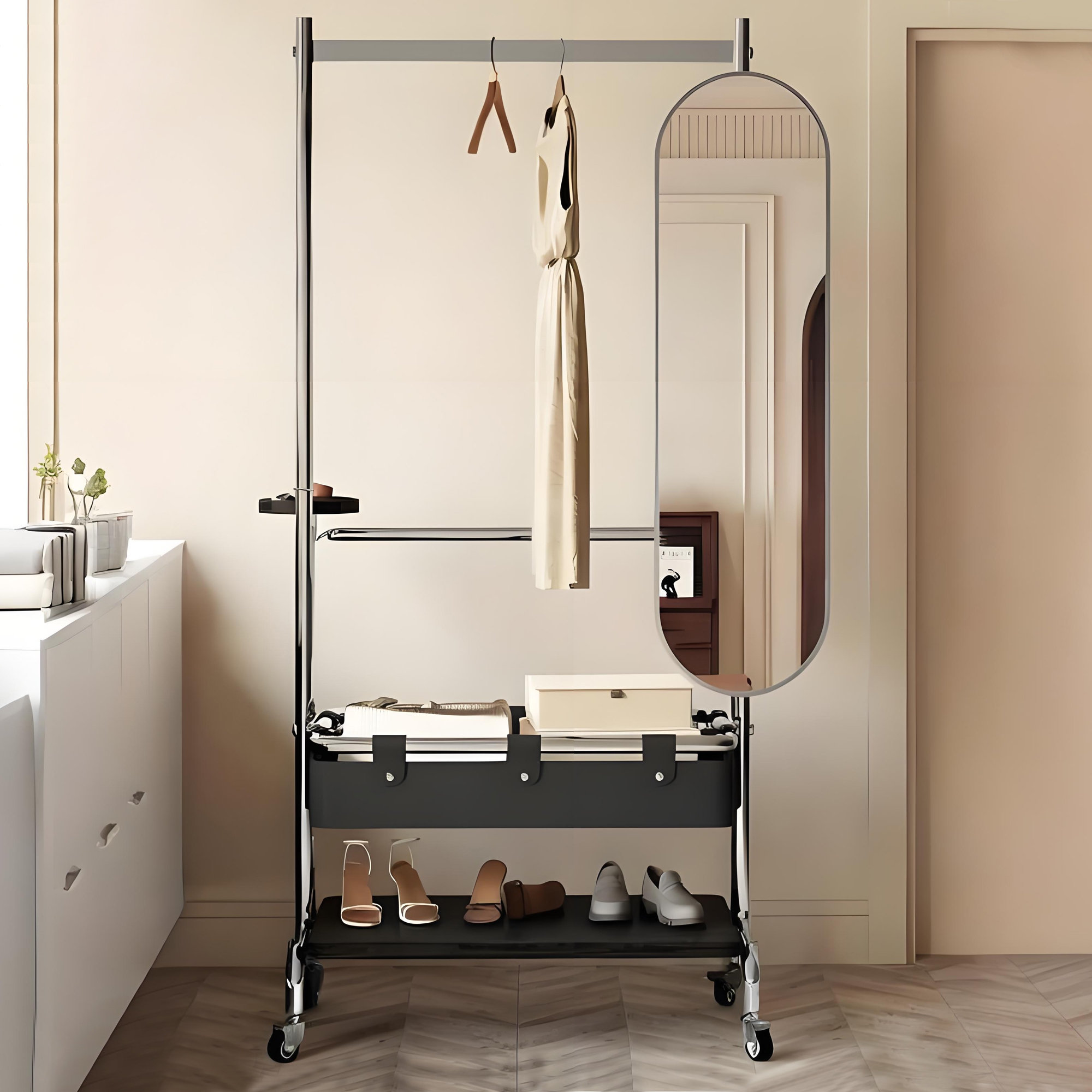 ANQUANYAN Portable Coat Rack with Integrated Dressing Mirror | Wayfair