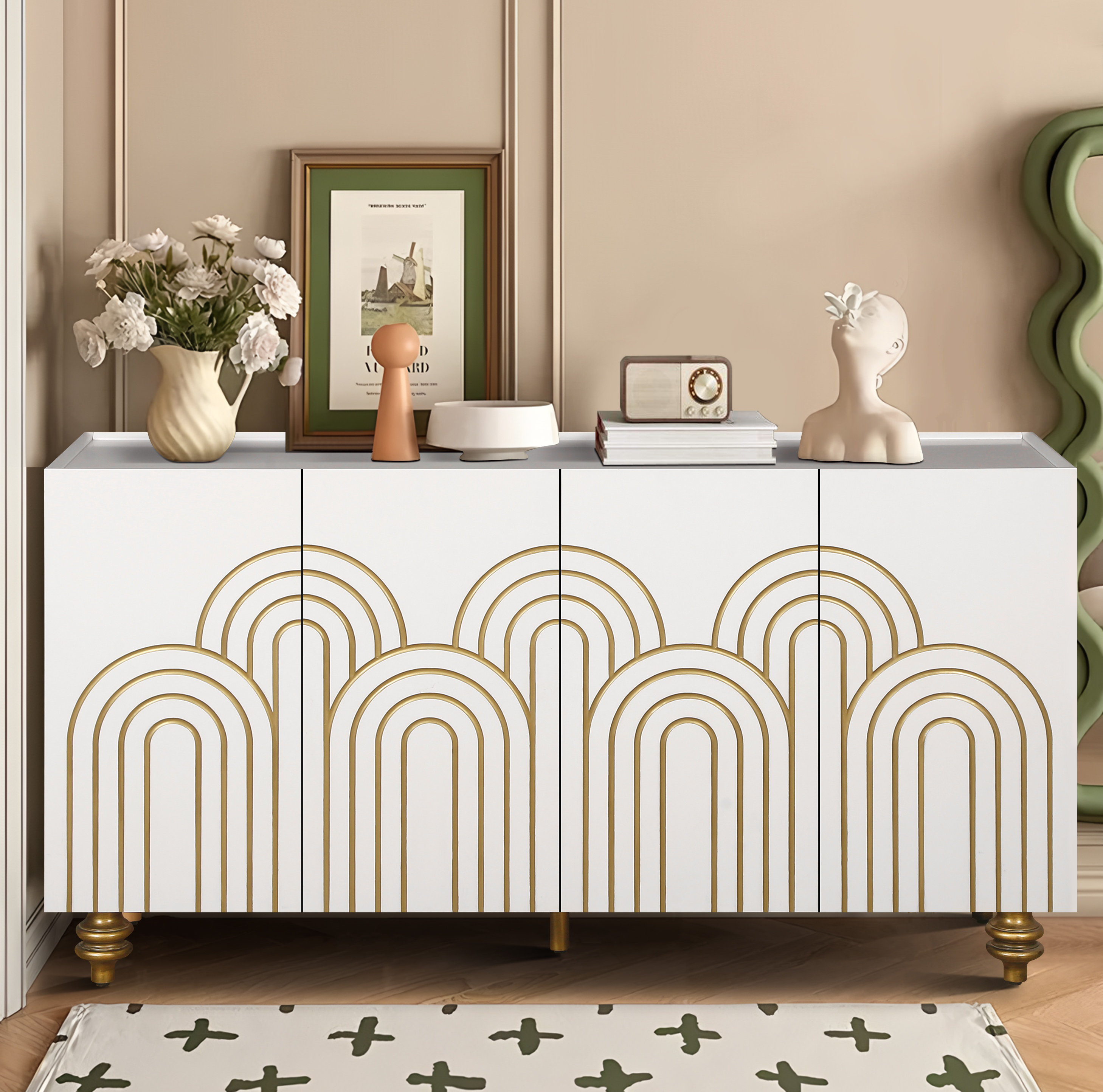 Latitude Run® Modern Fluted Sideboard Buffet with Storage, Curve ...