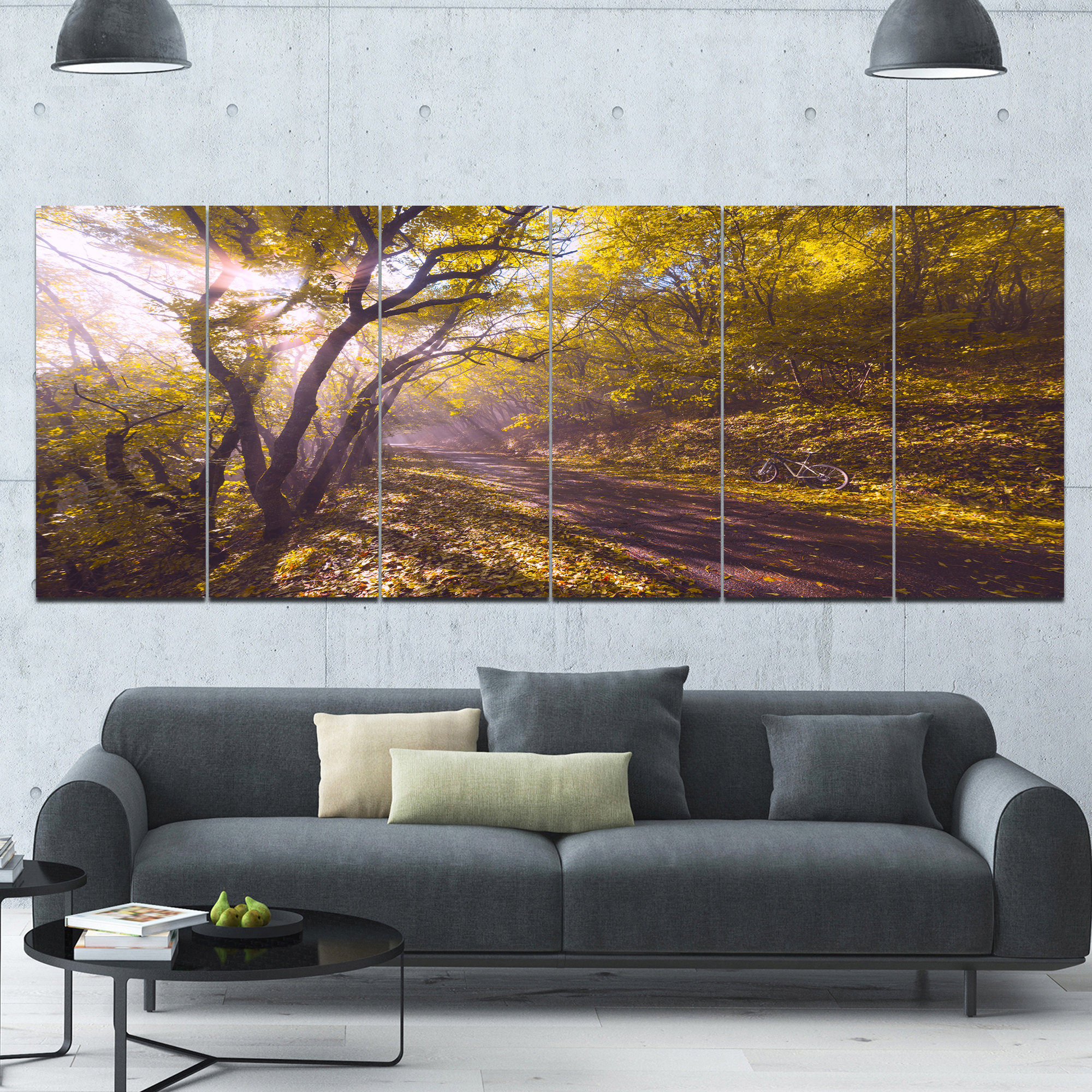 Design Art 'Bicycle Ride in Fall Forest' 6 Piece Photographic Print Set ...