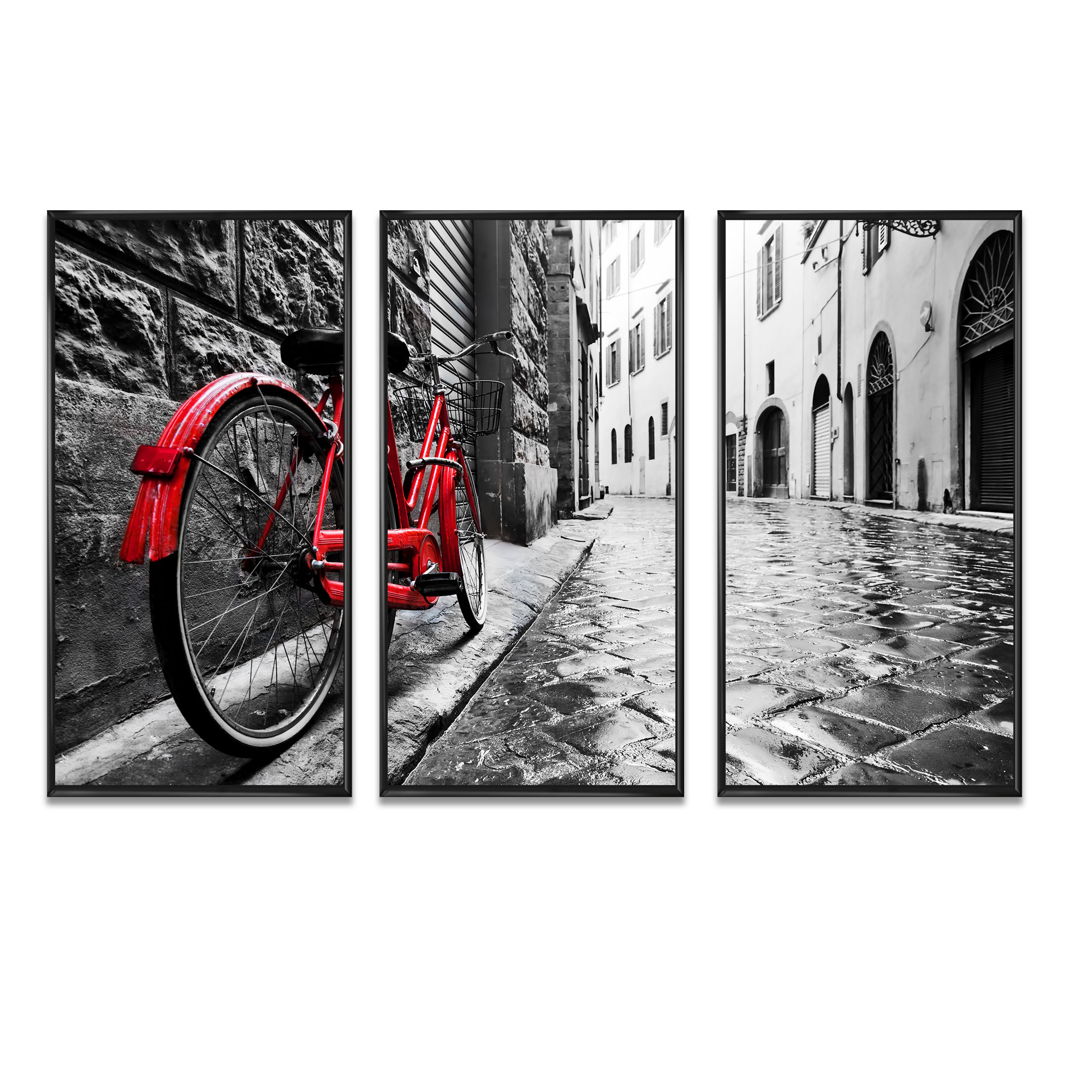 Latitude Run® Retro Vintage Red Bike - 3 Piece Floater Frame Photograph ...