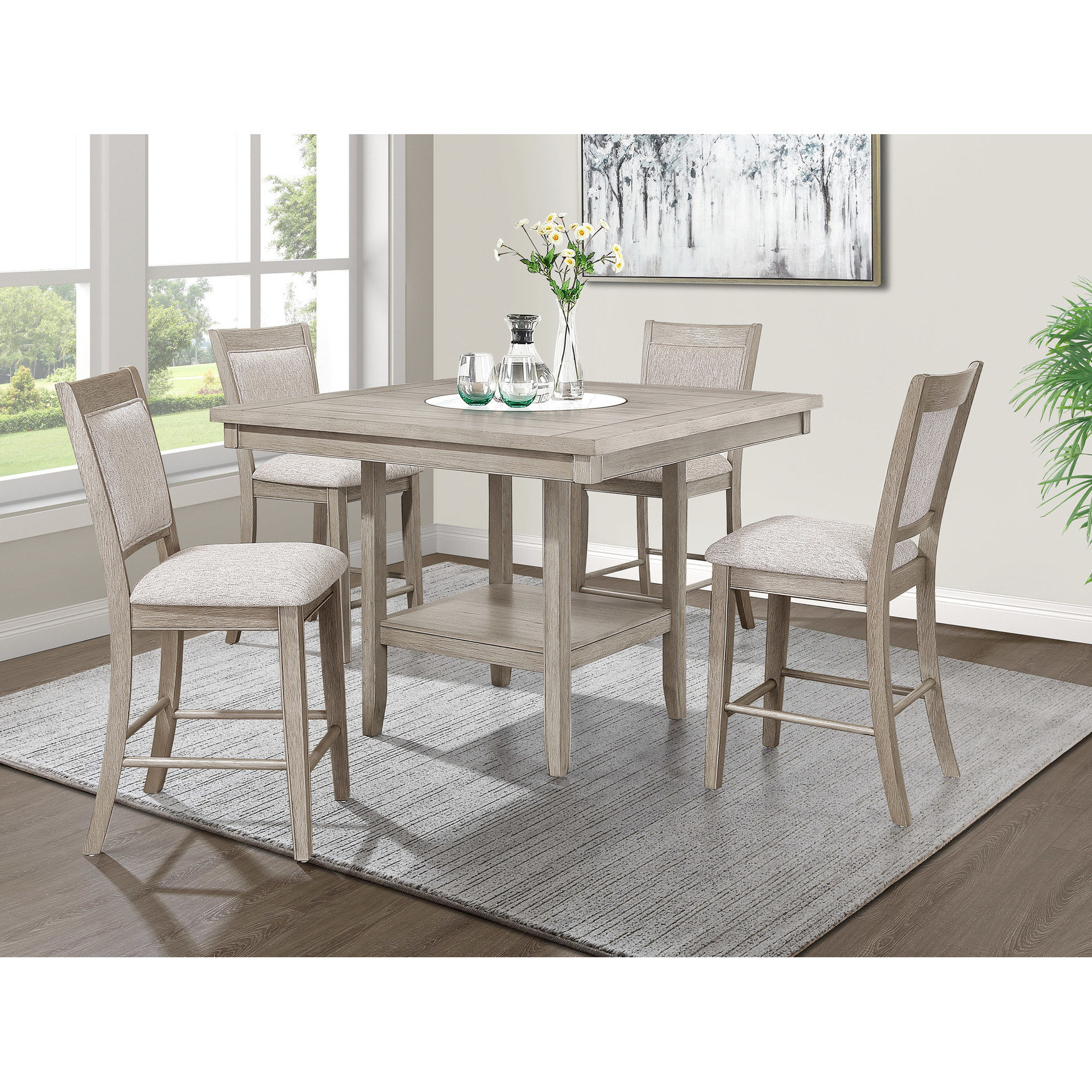 Latitude Run® Square Solid Wood Table With Faux Marble Lazy , Tan/beige ...