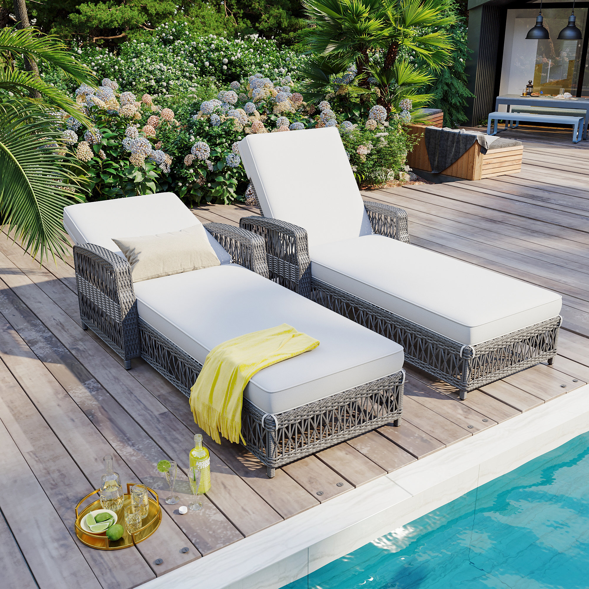 Lark Manor™ 77.5" Outdoor Long Reclining Chaise Lounge Set | Wayfair
