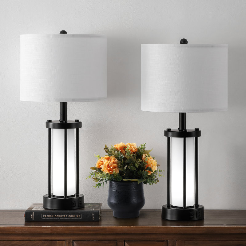 Latitude Run® 25" Black Metal Table Lamp Set with USB Type-C Ports and ...