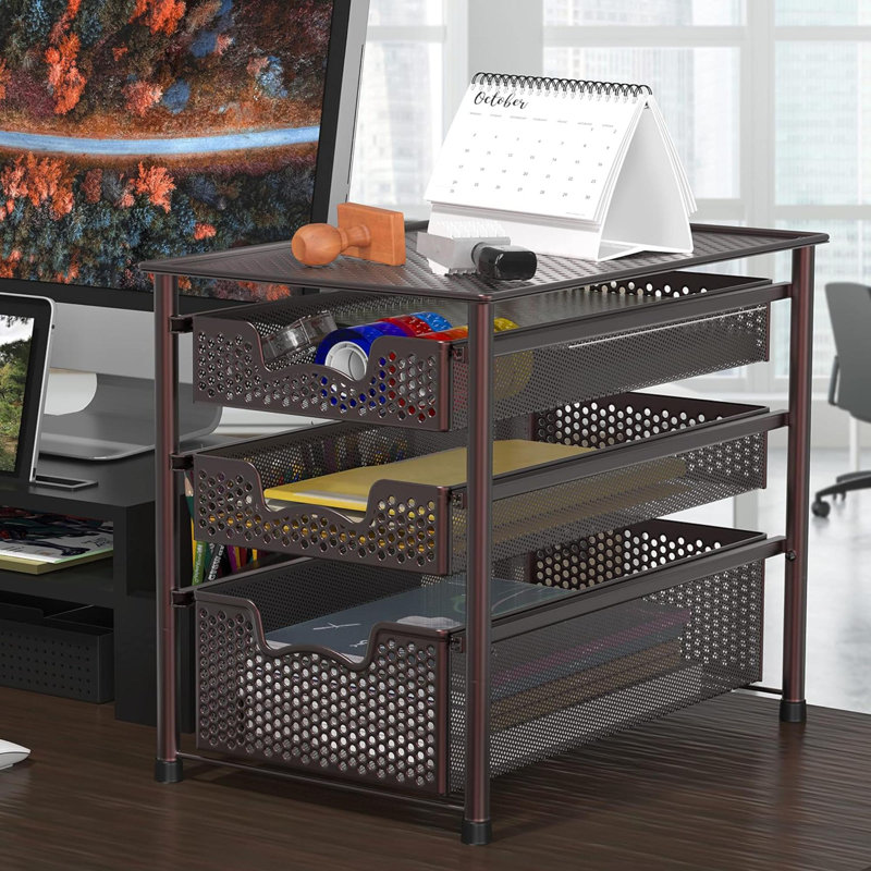 Ivy Bronx Stackable 3 Tier Sliding Basket Organizer Drawer, Bronze ...