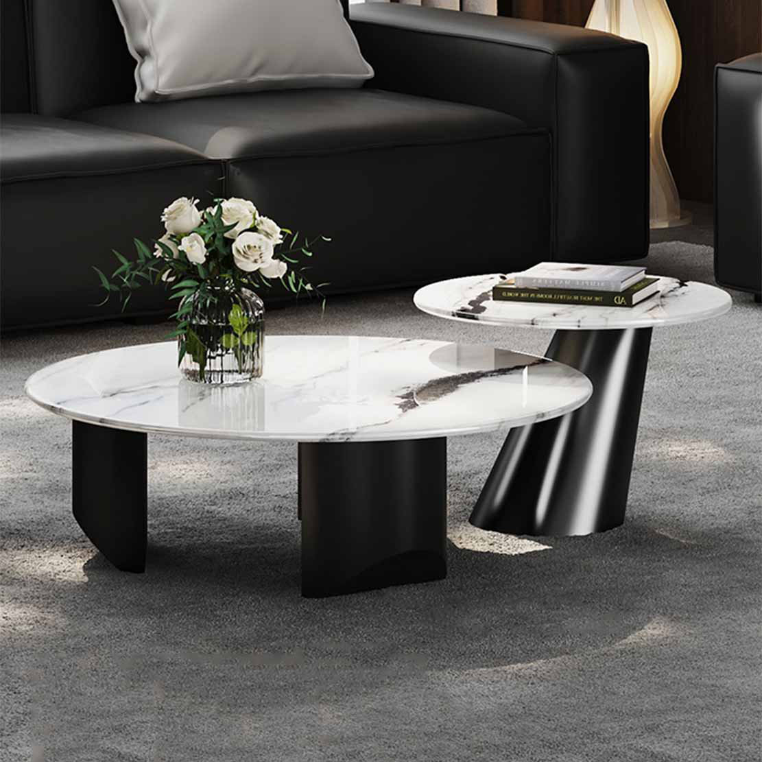 Wu's StylishVault Simple microcrystalline stone round coffee table ...