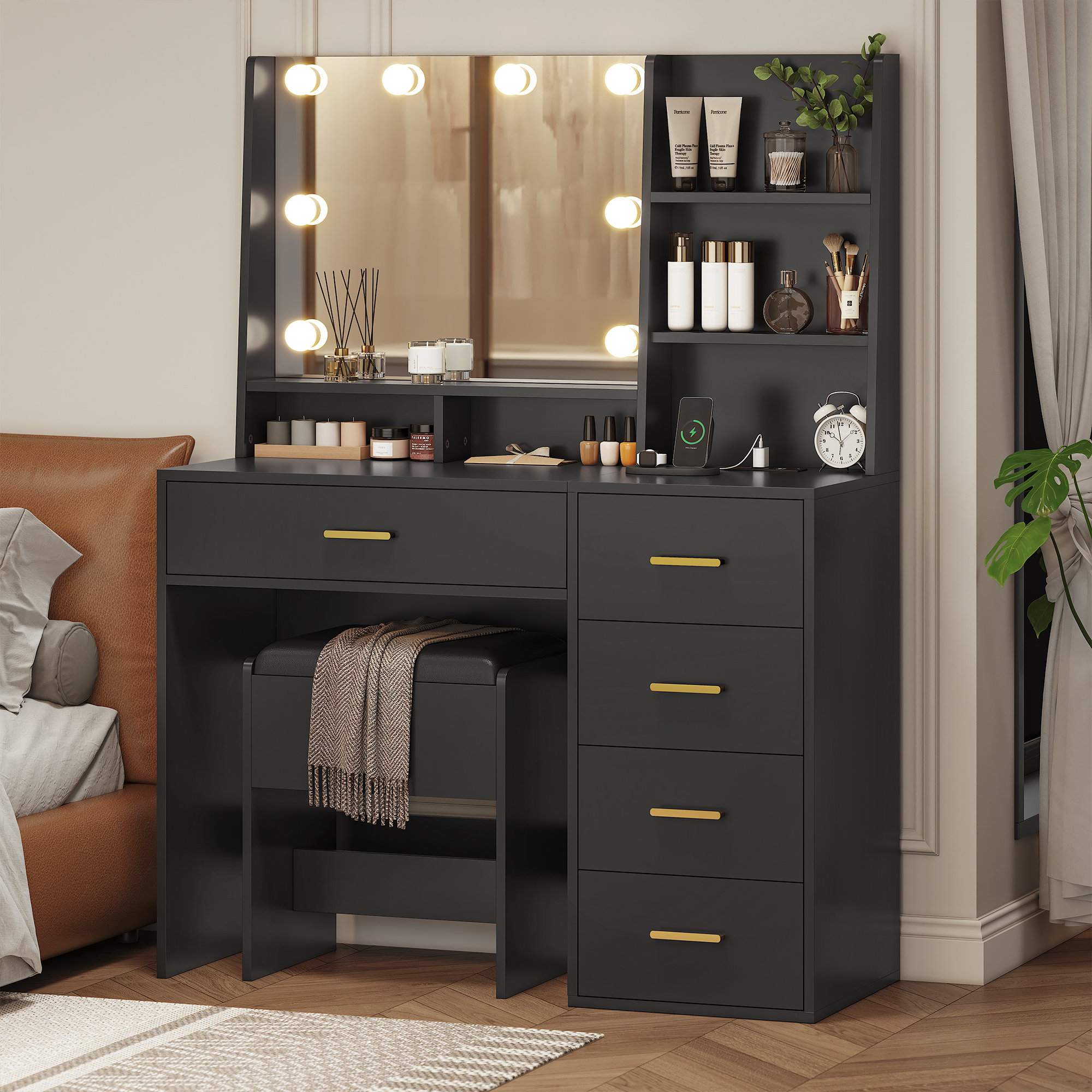 House of Hampton® Vanity Makeup Vanity Set With Stool | Wayfair