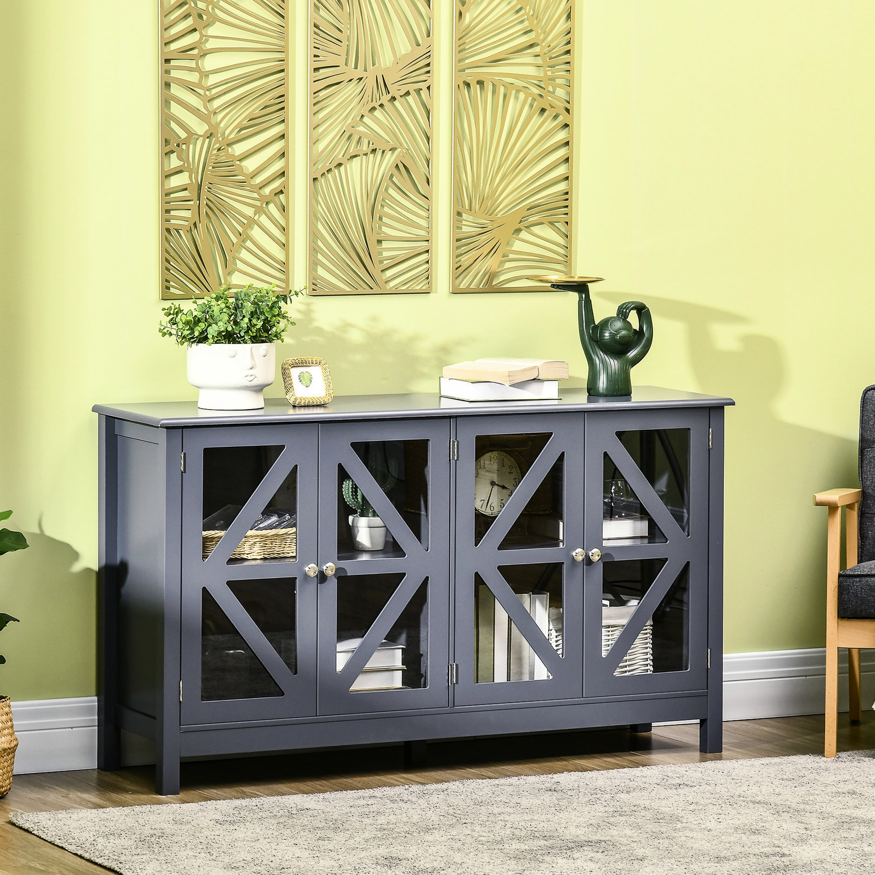 Latitude Run® Grey Buffet Cabinet With Tempered Glass Doors And ...