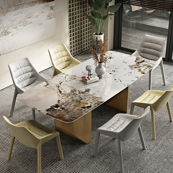 Everly Quinn Hugette Modern Sintered Stone Top Rectangular Dining Table ...