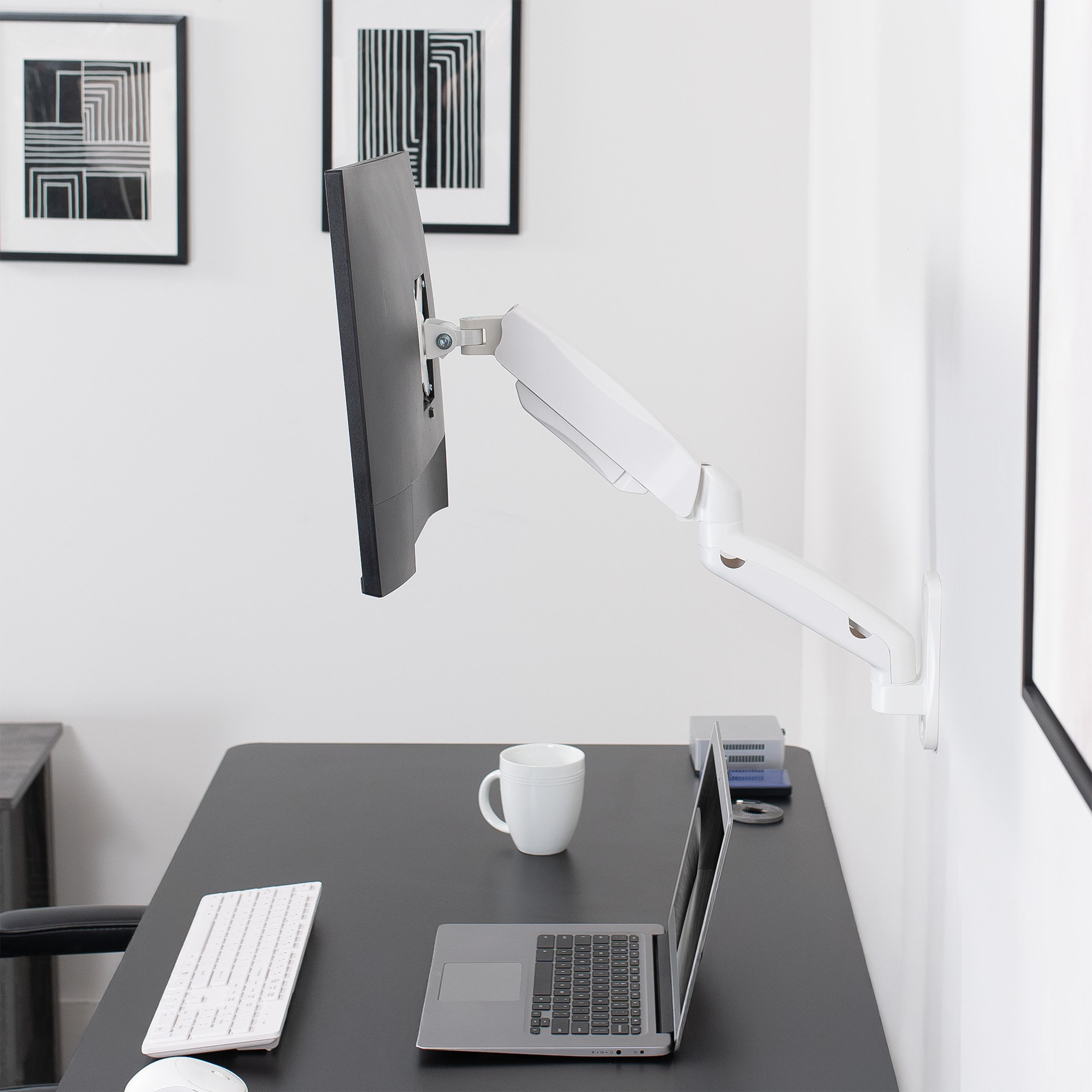 Vivo White Pneumatic Arm Single Monitor Wall Mount | Wayfair