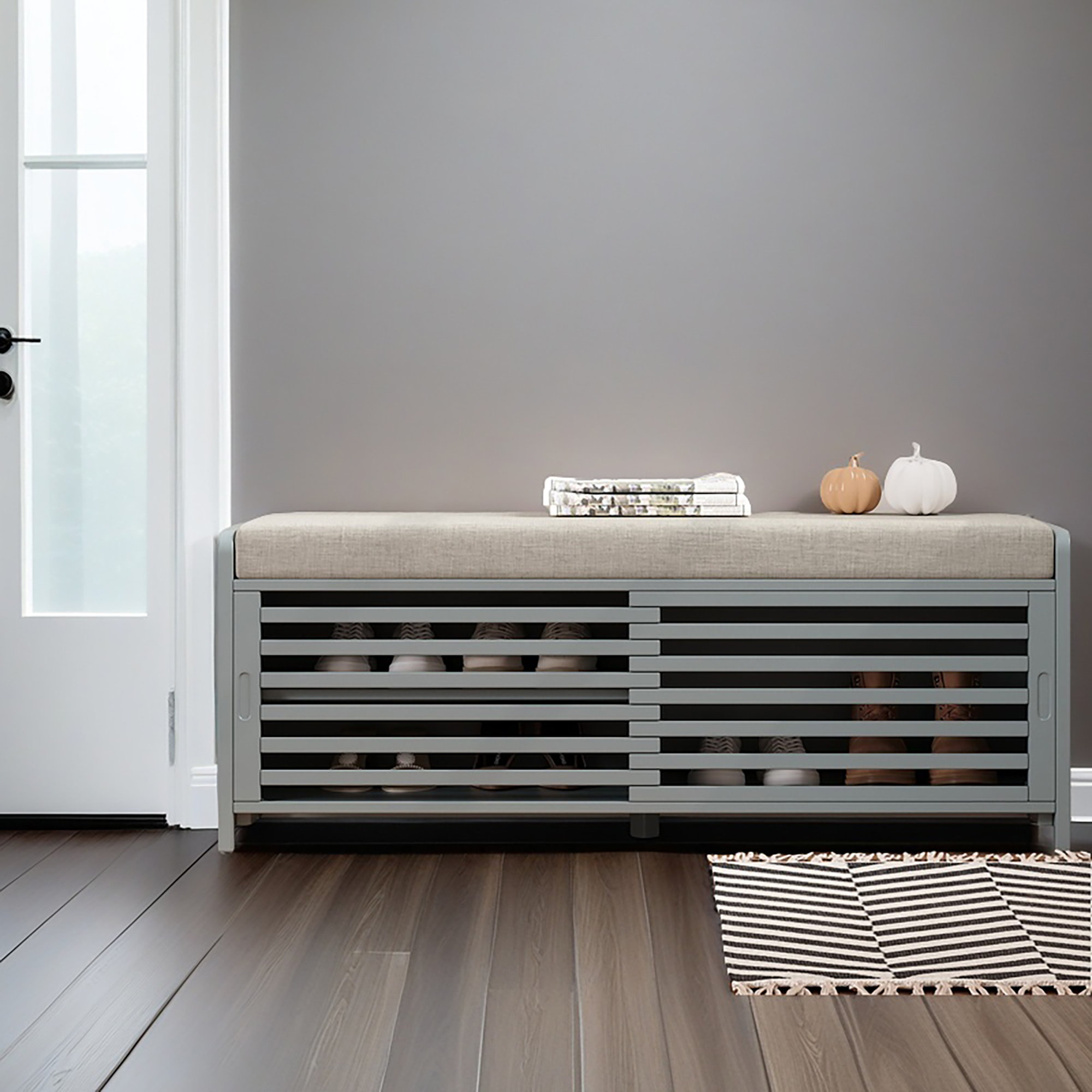 Red Barrel Studio® Distressed Shutter Storage Bench With Acacia Veneer ...