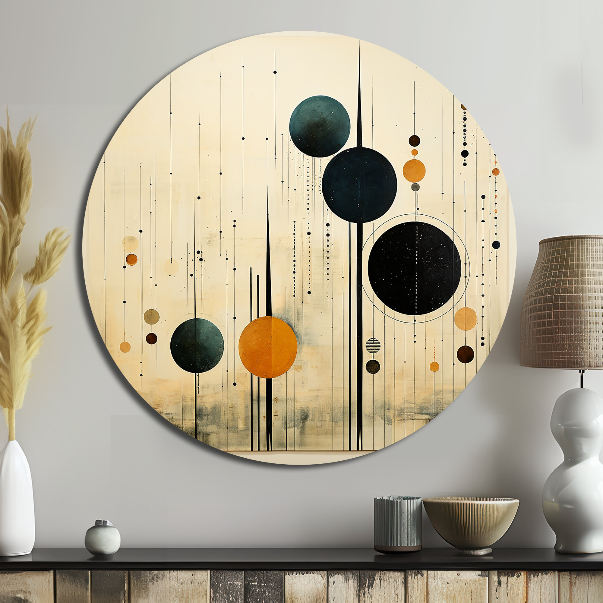Design Art Colorful Mid Century Minimalist Oasis IV - Abstract Round ...