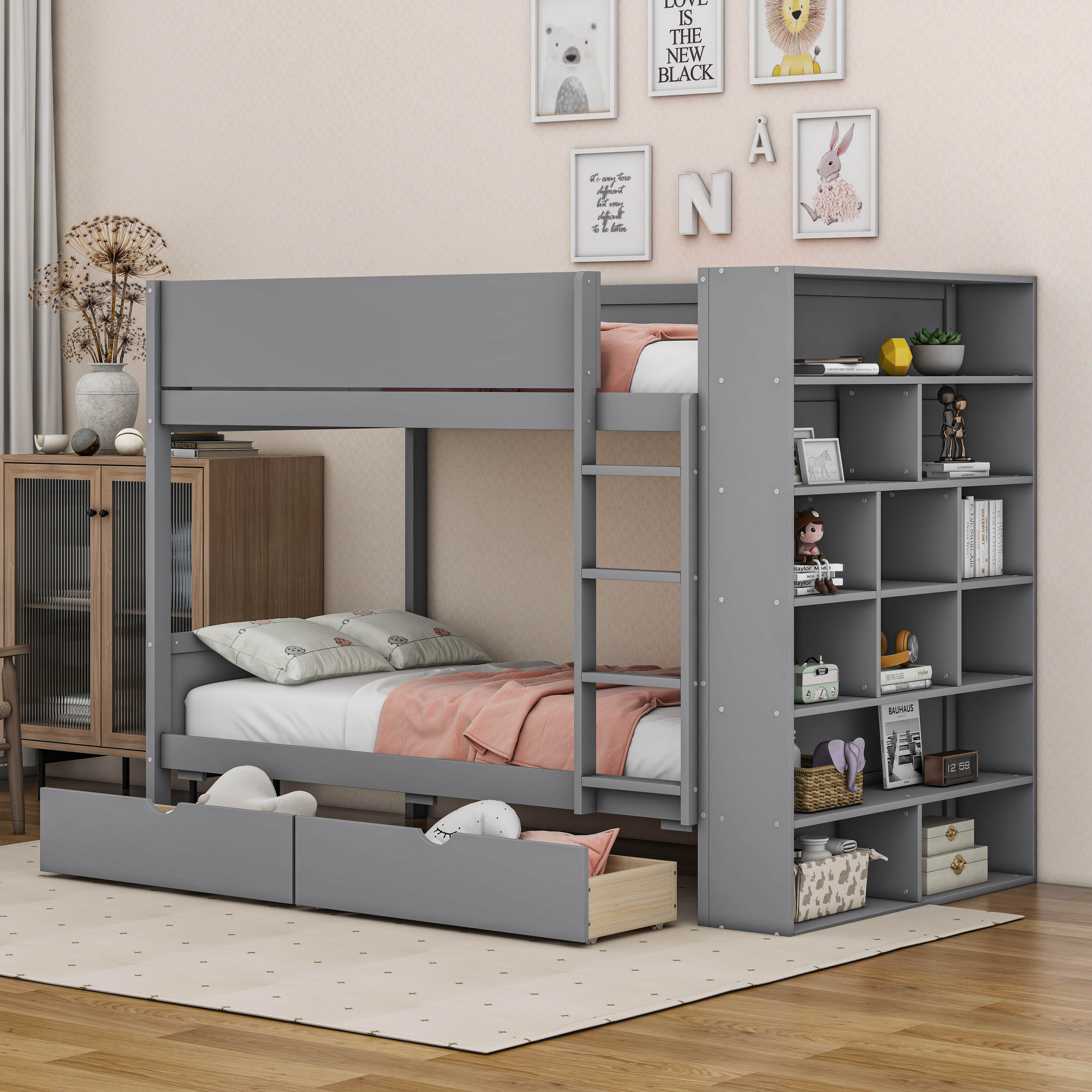 Cosmic Bunk Bed With 2 Drawers and Multi-layer Cabinet - Wayfair Canada