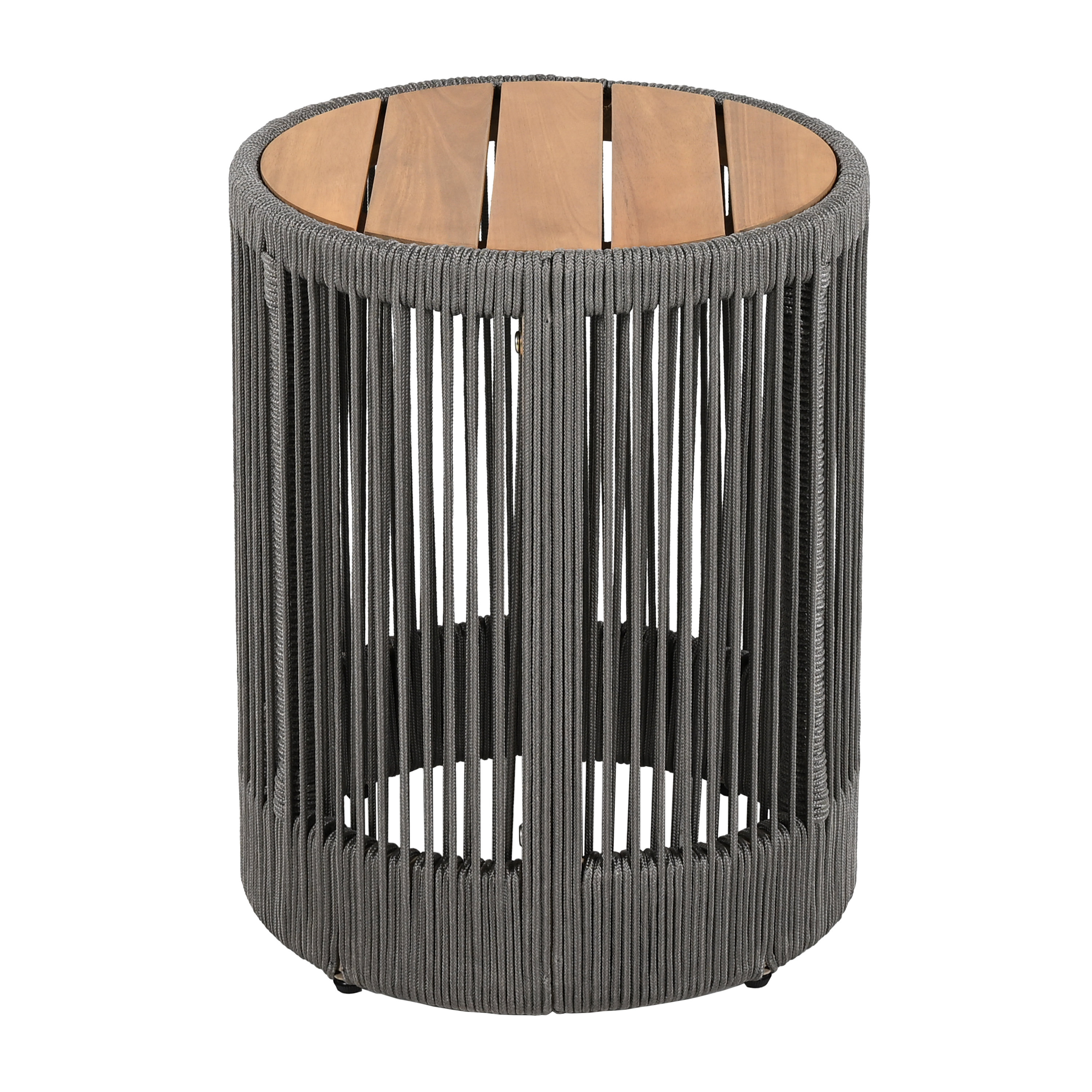 NFusion Sinhane Patio Woven Rope Side Table With Acacia Wood Top | Wayfair