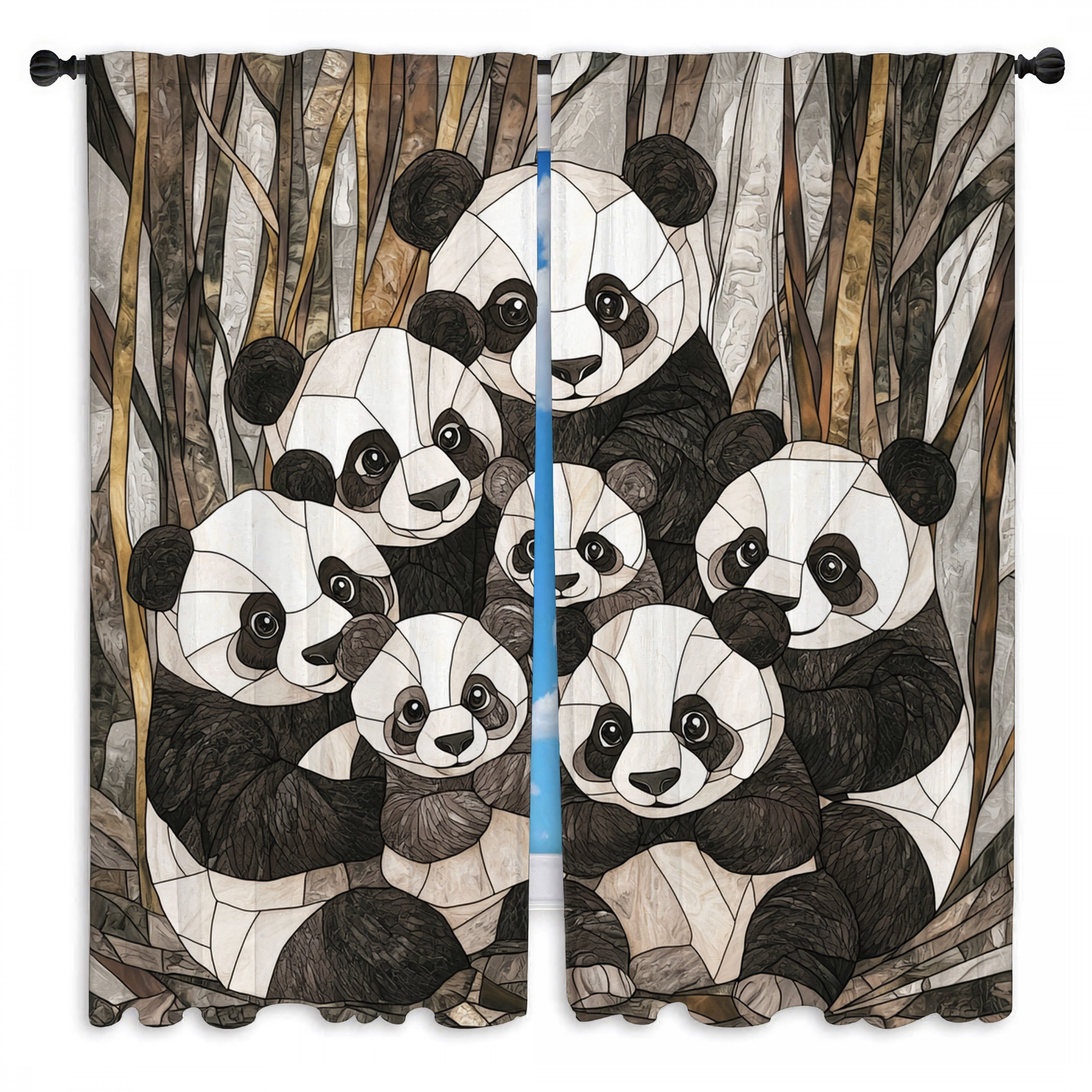 Dakota Fields Panda Family Window Curtains Animal Traditional Drapes ...
