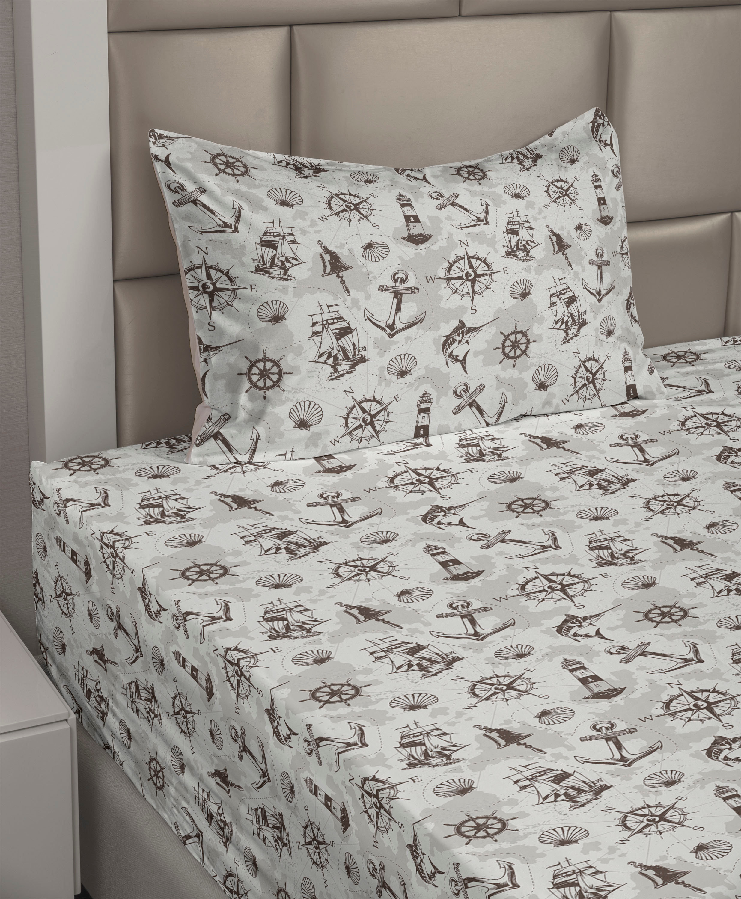 Ambesonne Marine Sheet Set Ocean Nautical Pattern Art Dark Cocoa ...