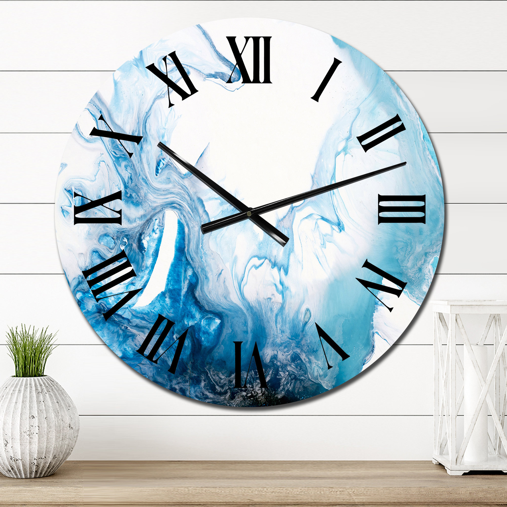 East Urban Home Light Blue ink Liquid Art I - Modern Wall Clock | Wayfair