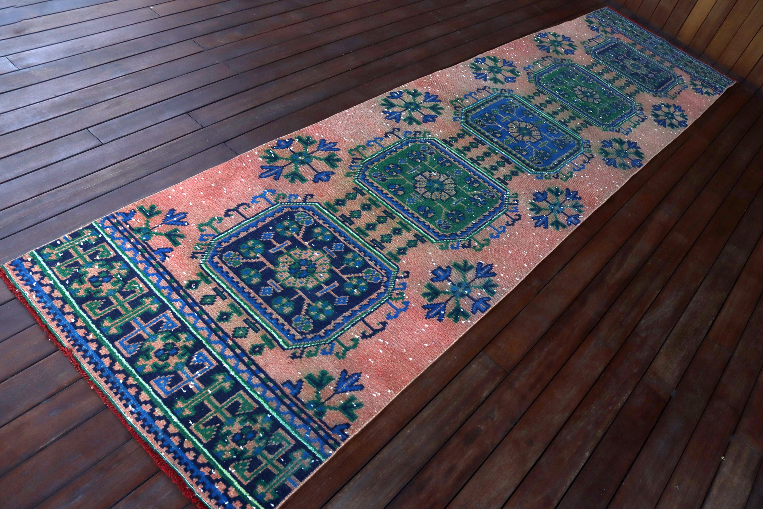 Bungalow Rose Vintage Turkish Runner With Vibrant Blue And Green ...