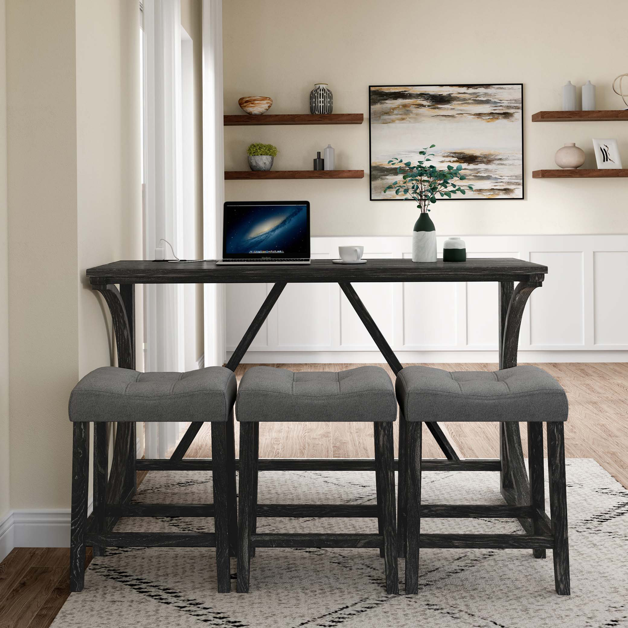 Rosalind Wheeler Bar Table Set with Power Outlet, Bar Table and Chairs ...