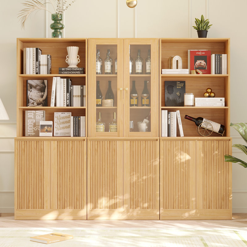 Latitude Run® Branigans 71" H X 70.9" W Bookcase Cabinet With Glass ...