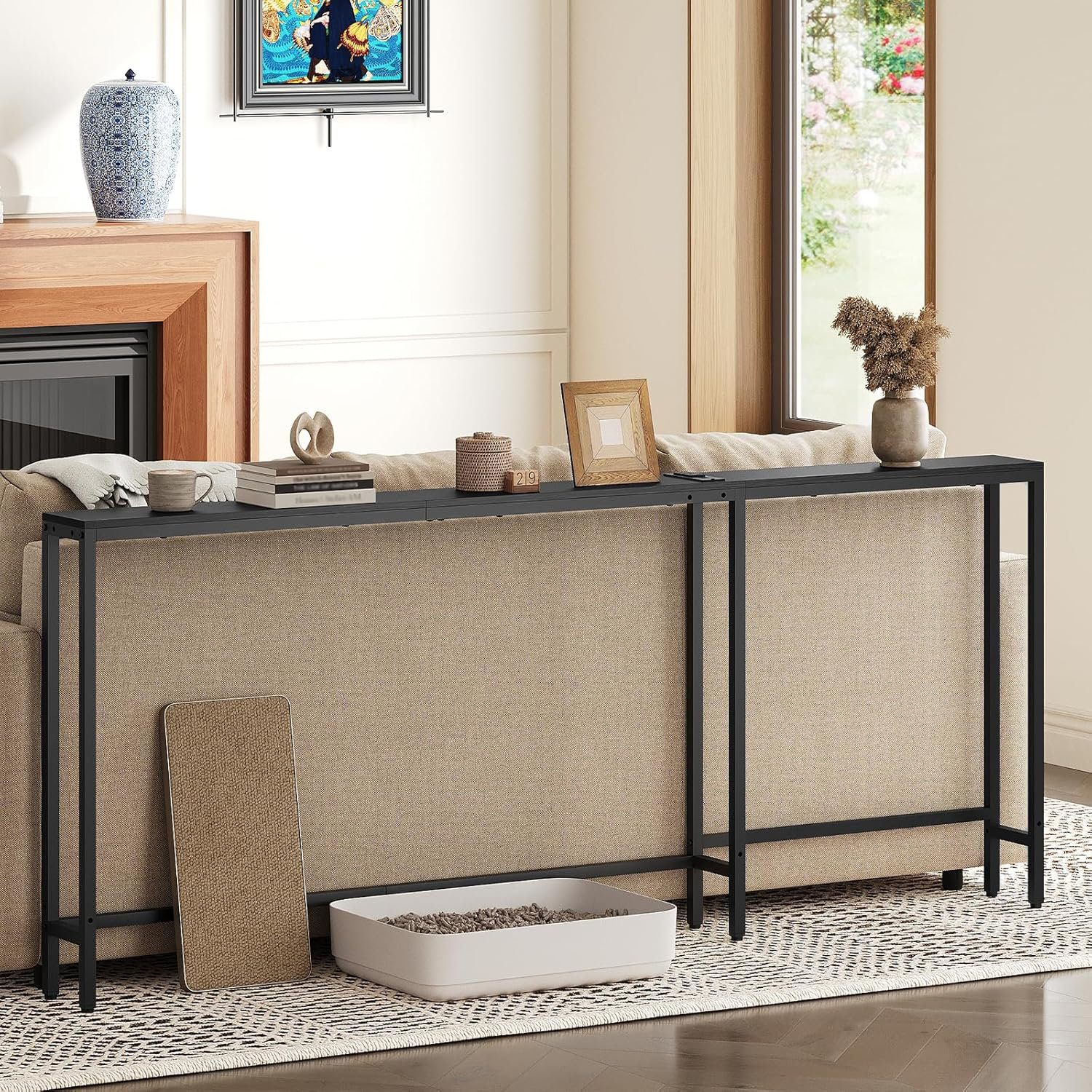17 Stories L-Shaped Console Table With Built-In Power Strip, USB Ports ...