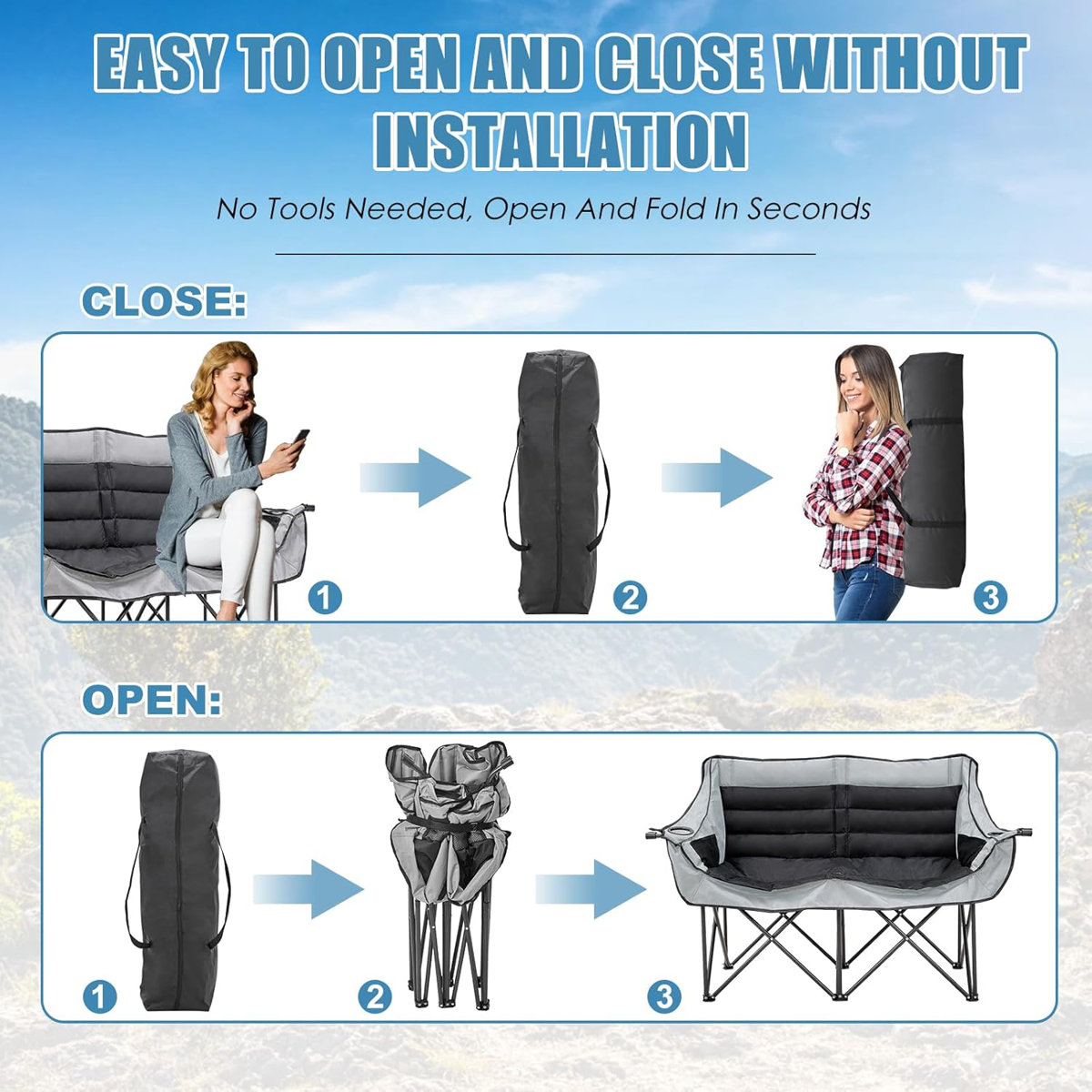 Arlmont & Co. Glena Oversized Folding Double Camping Chair, 2 Person ...