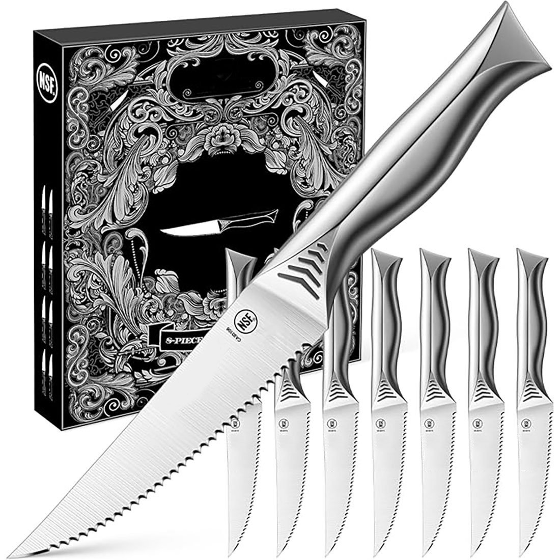KOGBEL Steak Knife Set 8,4.5 Inch Serrated Steak Knife Set, High Carbon ...