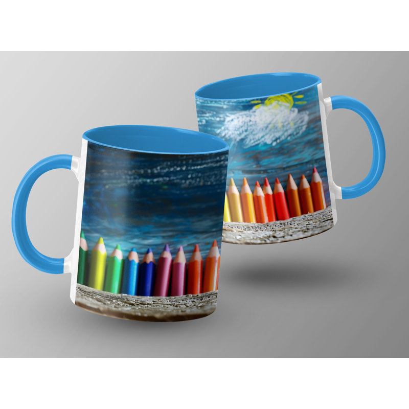 East Urban Home Set of 4 Kids Drawing Style 11oz Accent Mugs – White ...