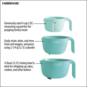 Farberware Professional Measure Colander Bowl Set, 3-Piece, Aqua ...