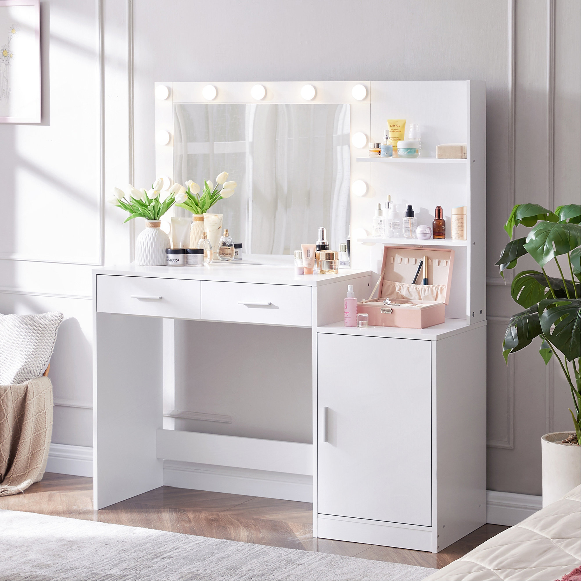 George Oliver Vanity Desk With Mirror And Lights, 46.4IN Dressing Table ...