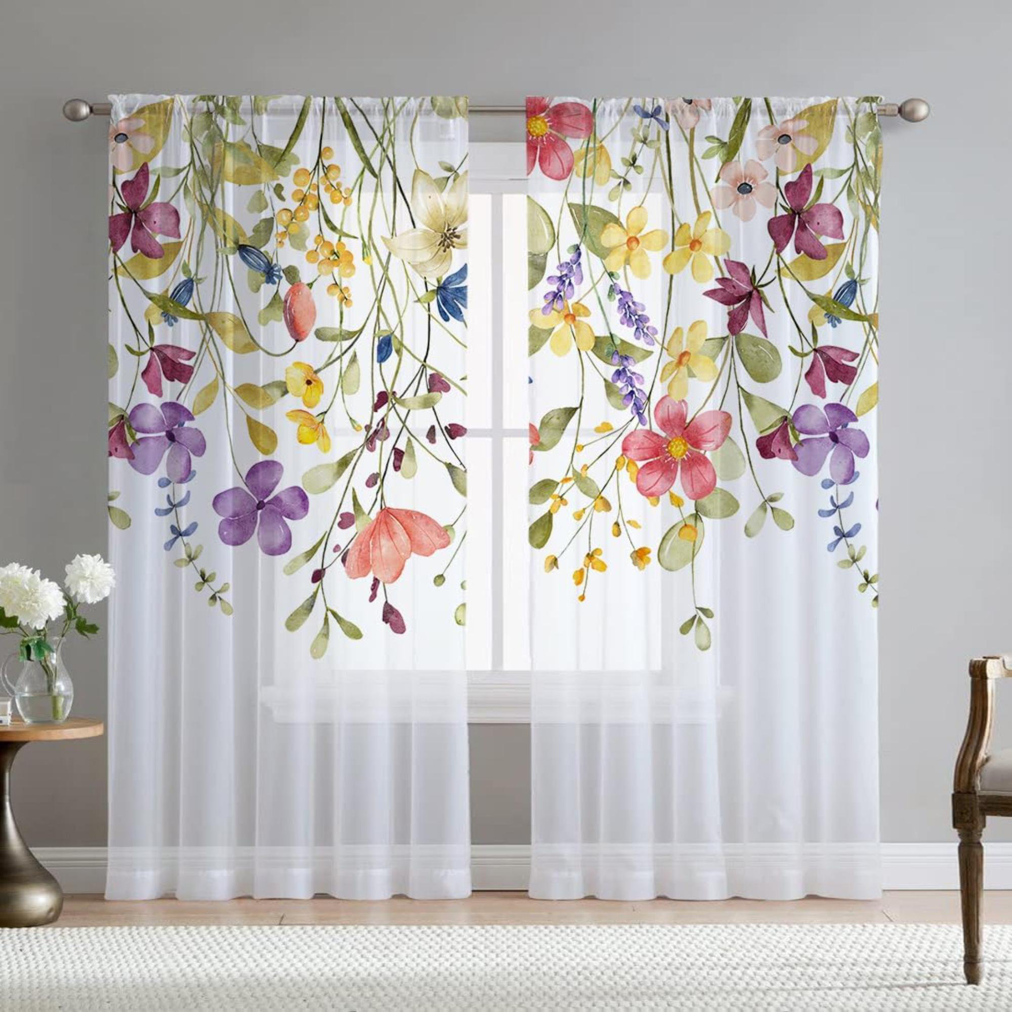 Lark Manor™ Curtains For Living Room 2 Panels Set Elegant Flower ...