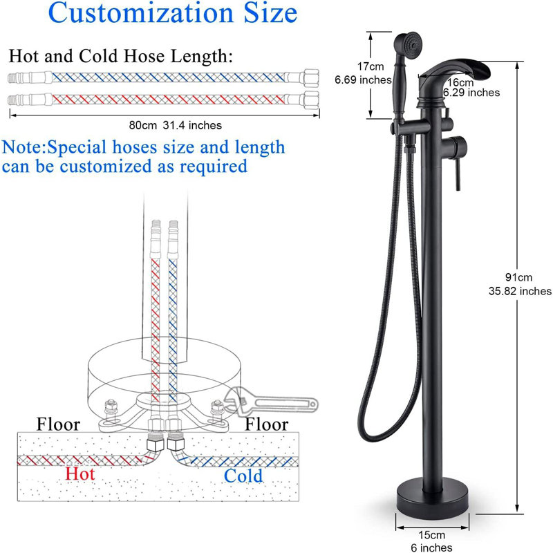 Senlesen Floor Mounted Tub Filler with Diverter and Handshower ...