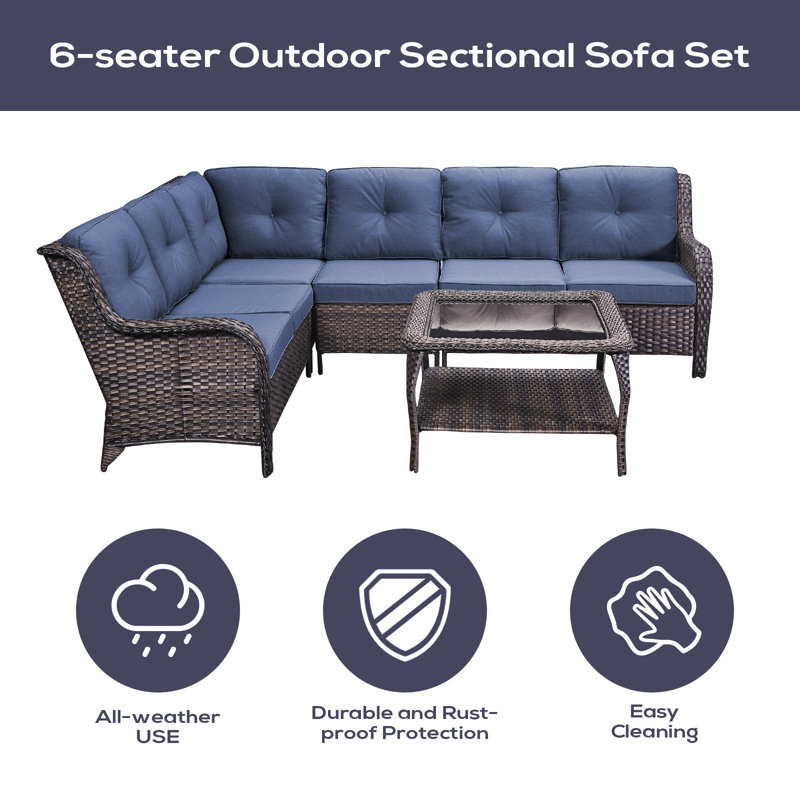 Winston Porter Tonry 5 Piece Rattan Sectional Seating Group with ...