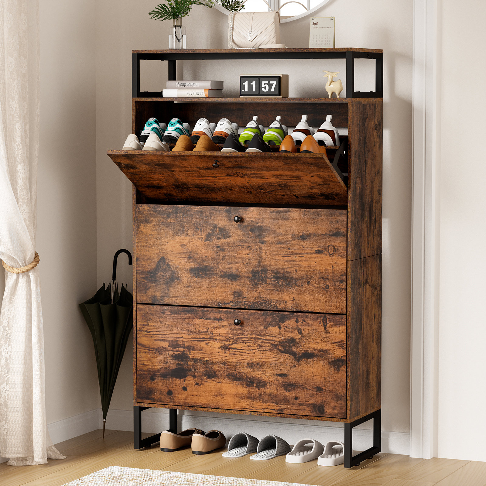 17 Stories 24 Pair Shoe Storage Cabinet, Industrial Shoe Storage ...