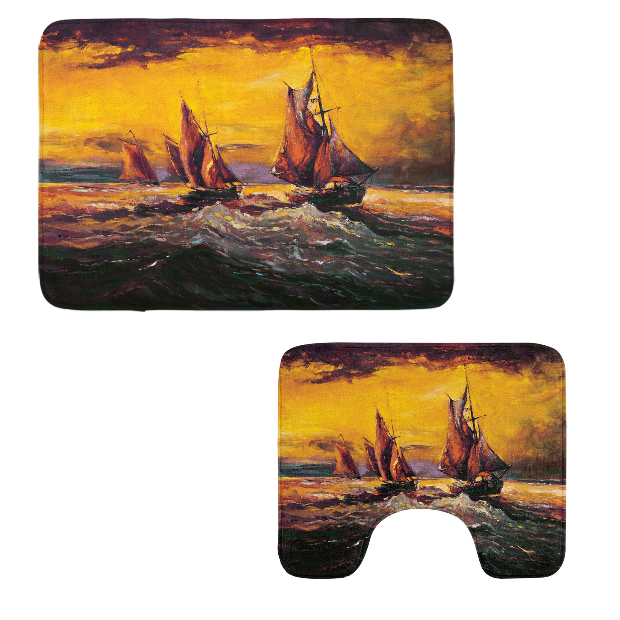 Dakota Fields Yellow Orange Bathroom Rug Set 2 Pieces Rectangle ...