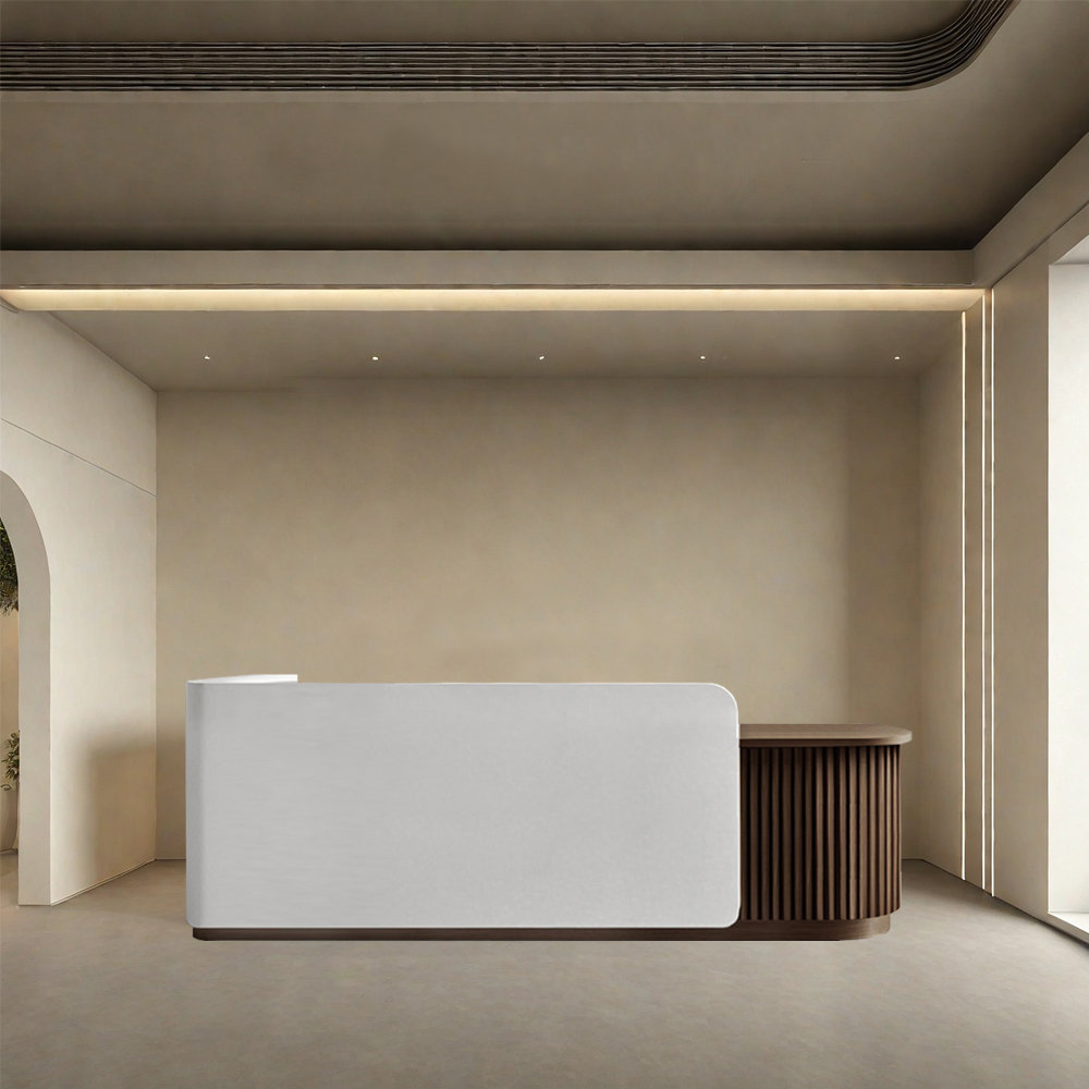 Orren Ellis Modern Front Counter Cashier Desk – Unique Shape Reception ...