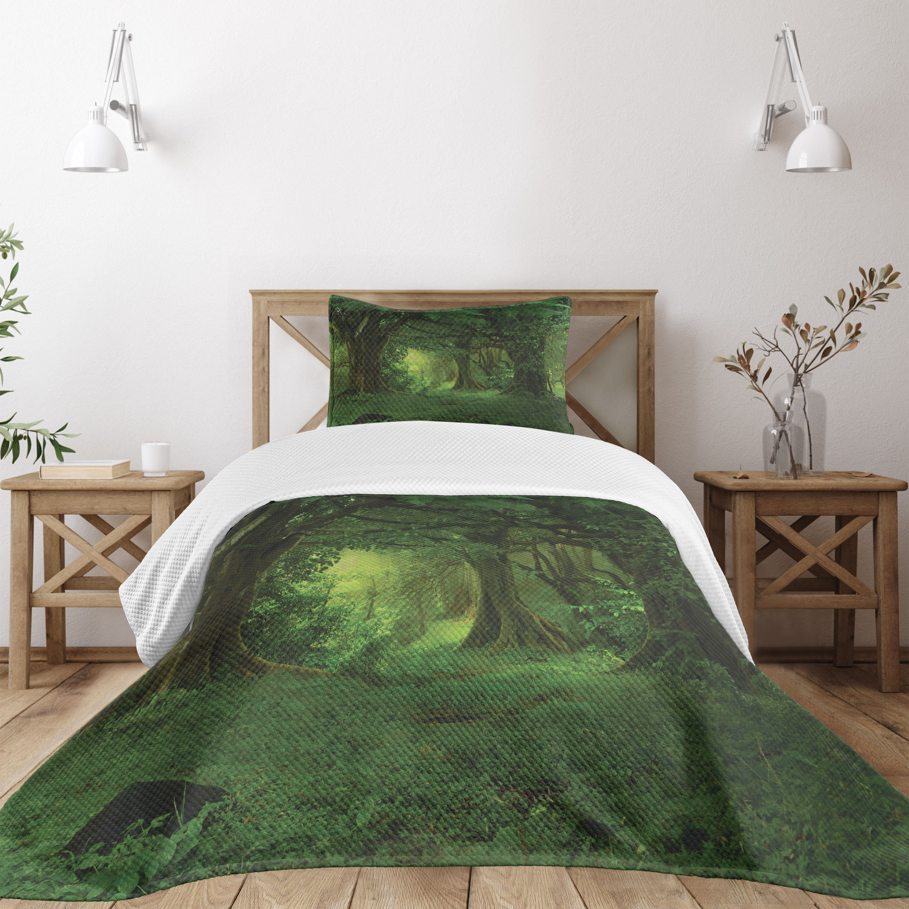 Ambesonne Nature Bedspread Set Tropical Jungle Trees Green | Wayfair