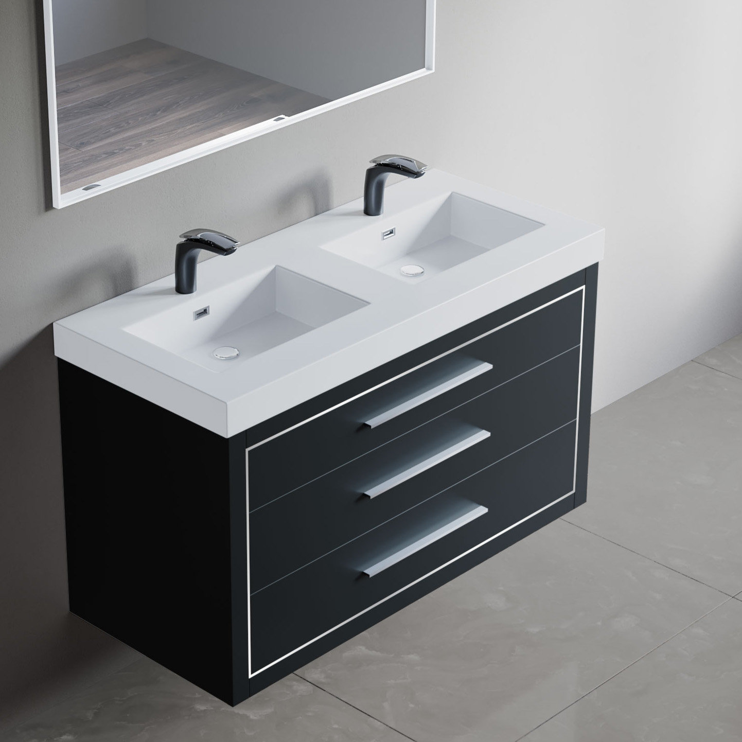 Dowell 48" Double Vanity Set,White, Brass Trim, Floating Only - Wayfair ...