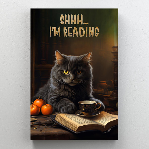 Trinx Hurshid Black Cat Shhh Im Reading - 1 Piece Rectangle Graphic Art ...