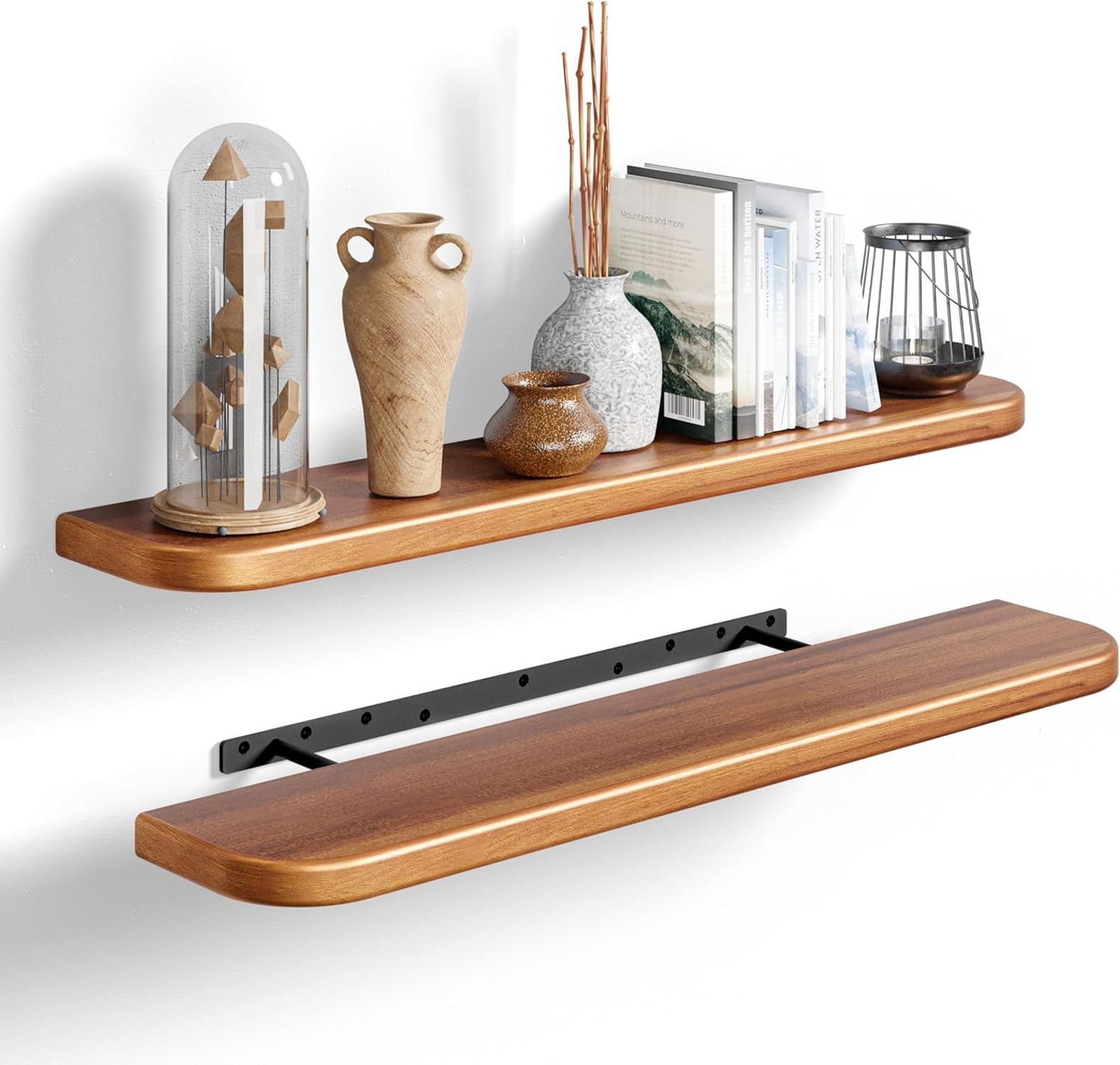 One Allium Way Acacia Wood Floating Wall Shelf (Rounded Edge) Rustic ...