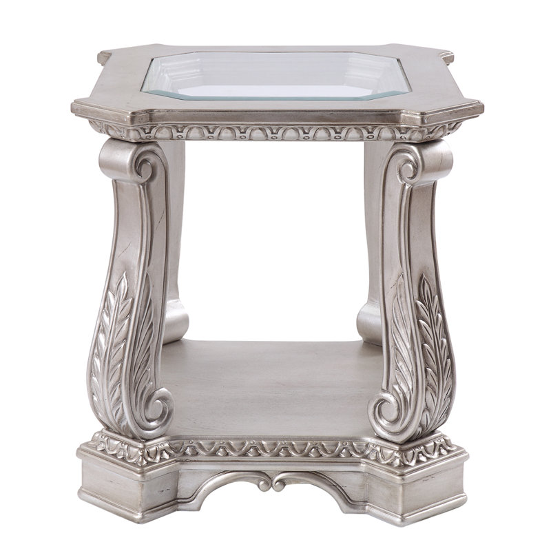 Astoria Grand 26 Inch End Accent Table Vintage Style Carved Wood, Glass ...