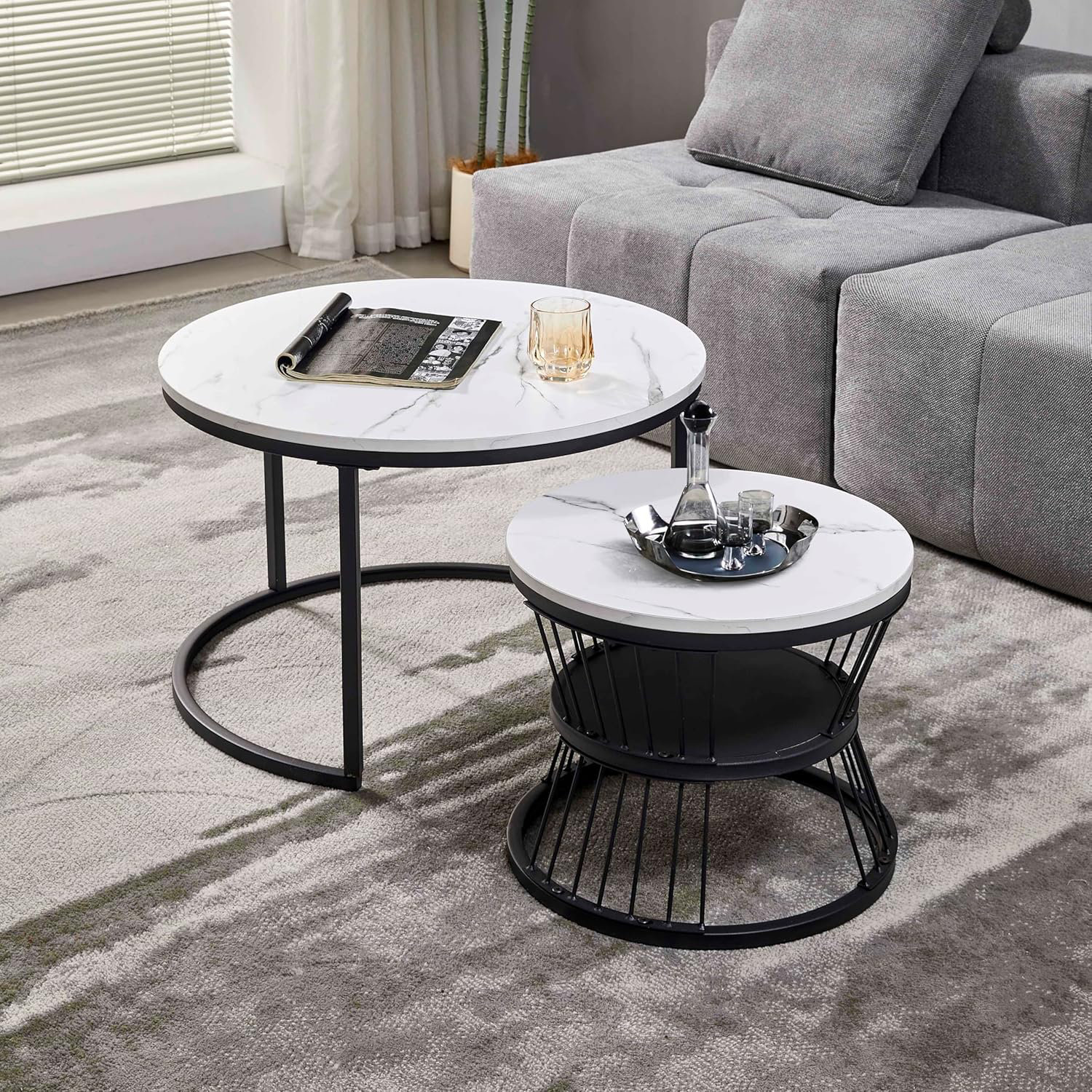 Wrought Studio Nesting Coffee Table Black Set Of 2, Round Coffee Tables Living Room, Modern Side ...