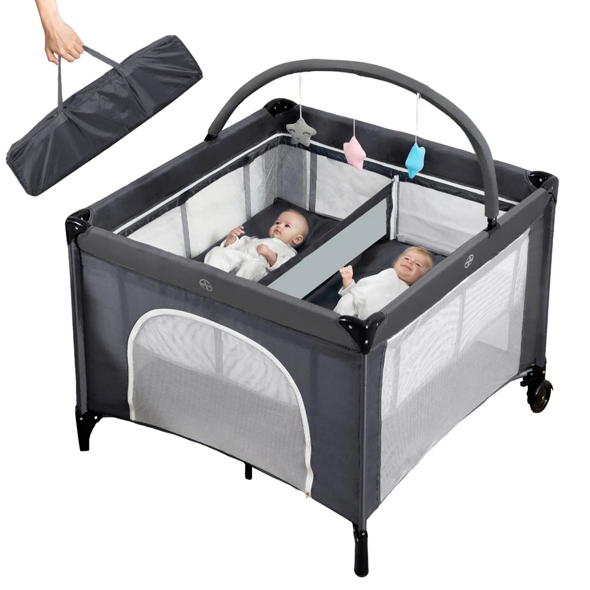 Isabelle & Max™ Twin Bassinet - Foldable Double Bassinet For Twins With ...
