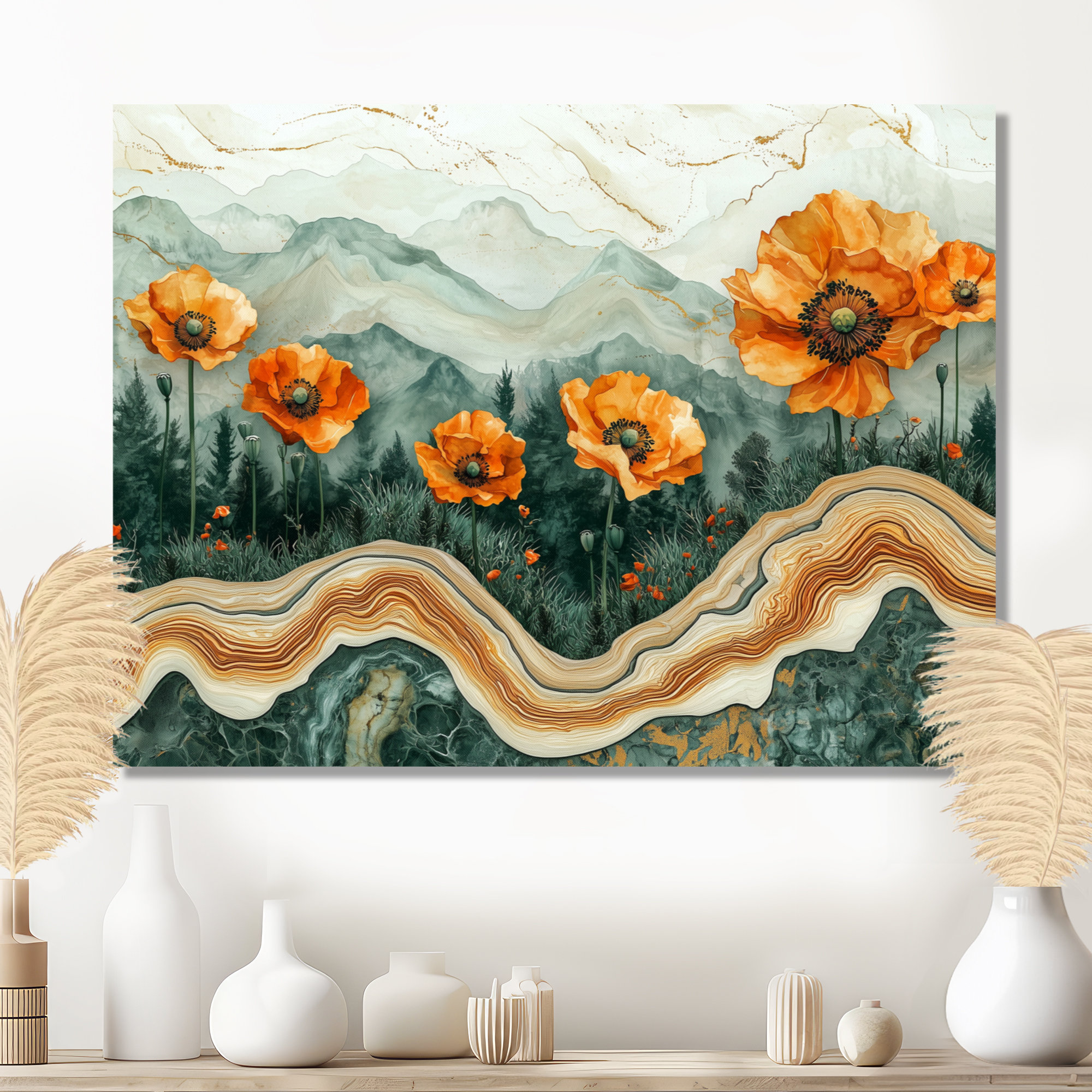 Latitude Run® Poppies Flowers On A Top Of Emerald Stones I - Poppies ...