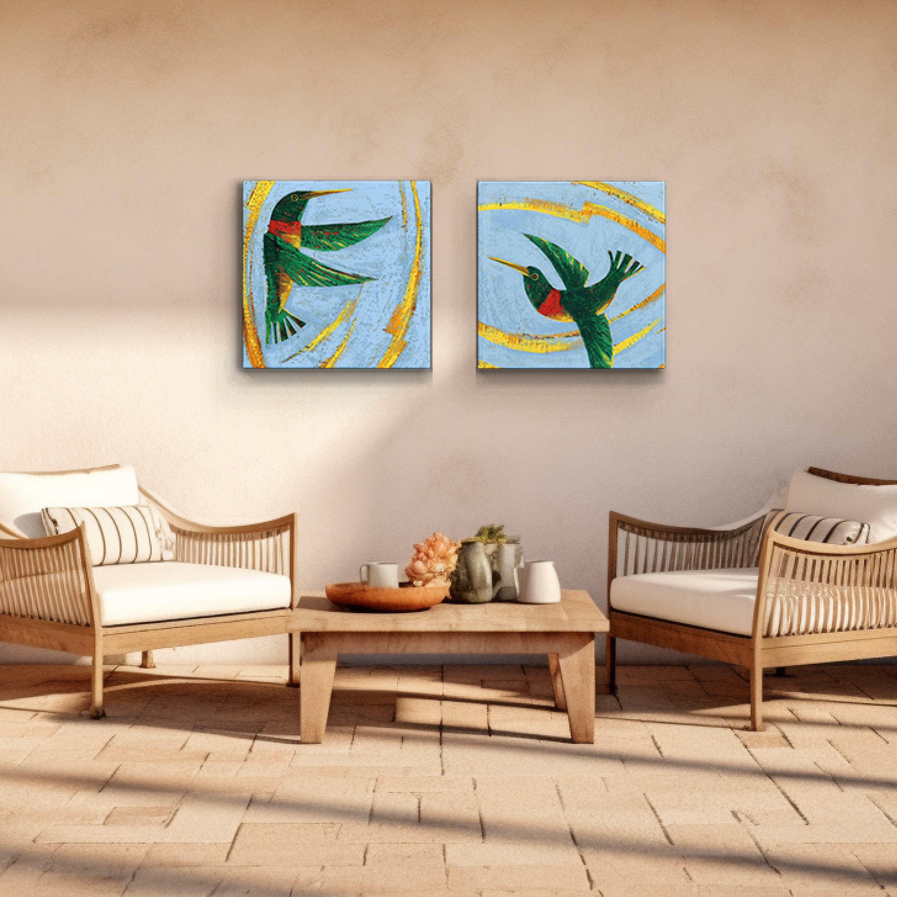 Red Barrel Studio® Happy Hummers: 2-Piece Metal Wall Art Set | Wayfair