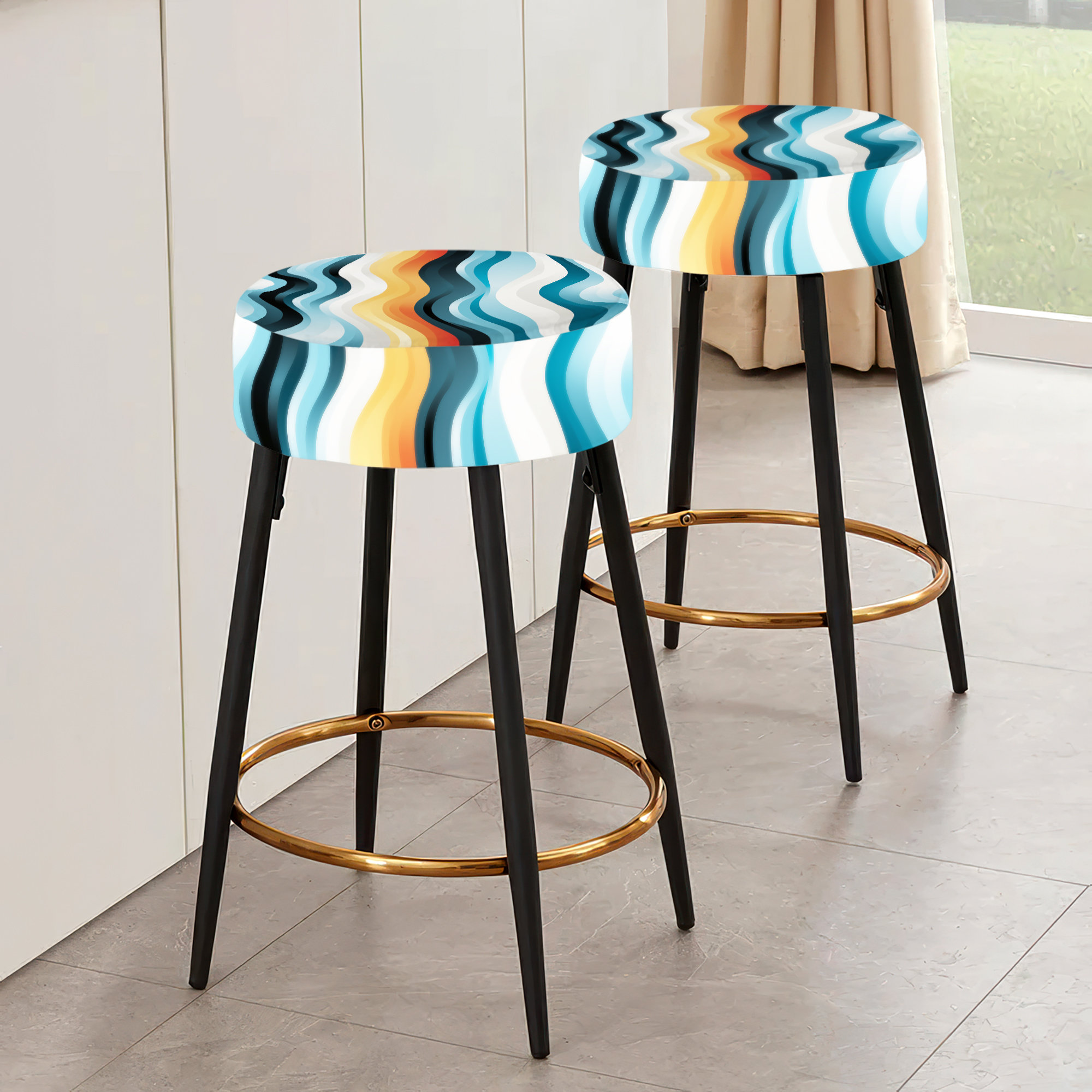 Design Art Blue Minimalist Sleek Striped Pattern - Striped Bar Stools ...